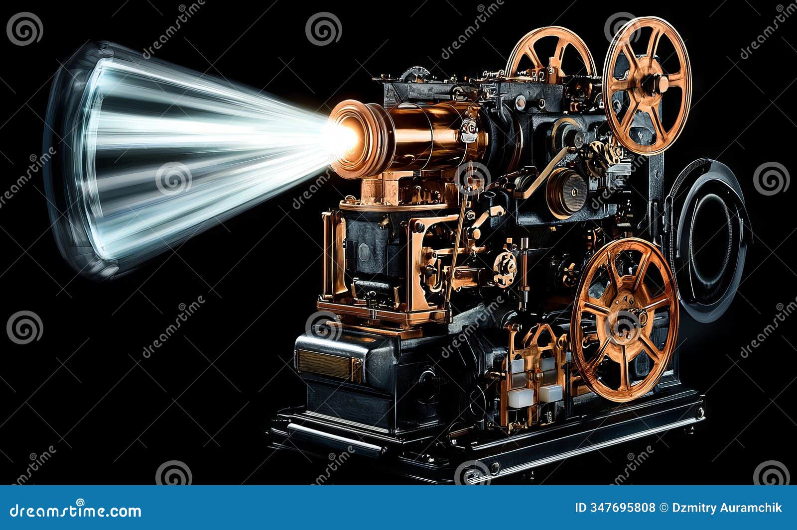 A Vintage Cinema Projector Running with Intense Lighting Effects. Stock ...