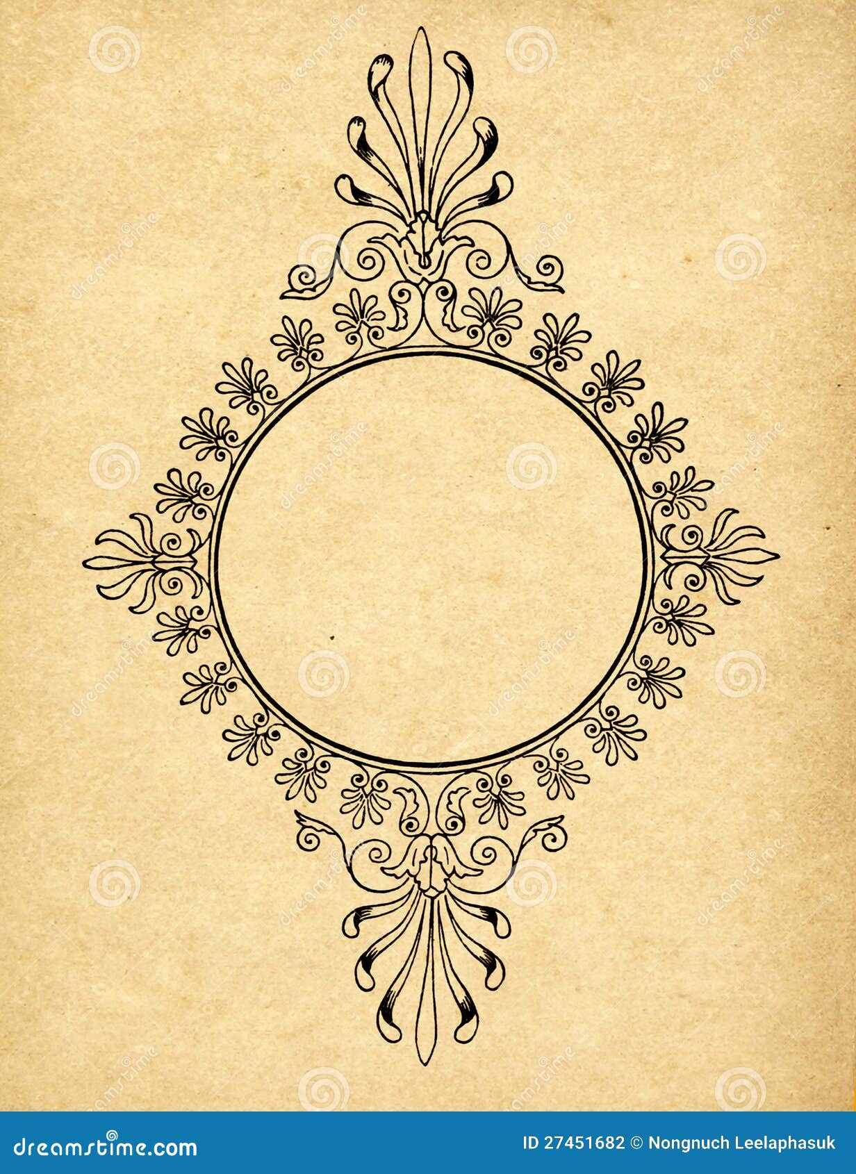 Vintage Circle Frame on Old Paper Stock Illustration - Illustration of ...