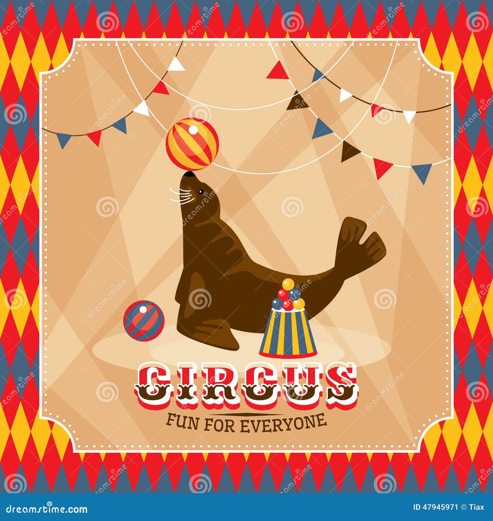 Vintage Circus Card With Eared Seal Cartoon Vector | CartoonDealer.com ...
