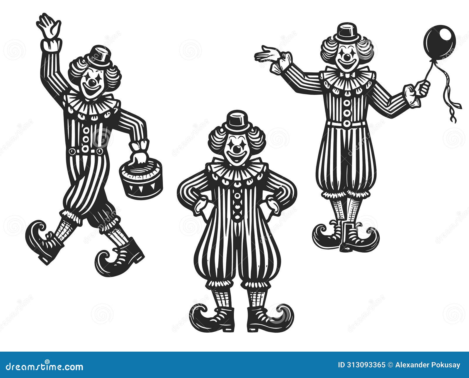Vintage Circus Clown Set Engraving Raster Stock Illustration Illustration Of Poster Print