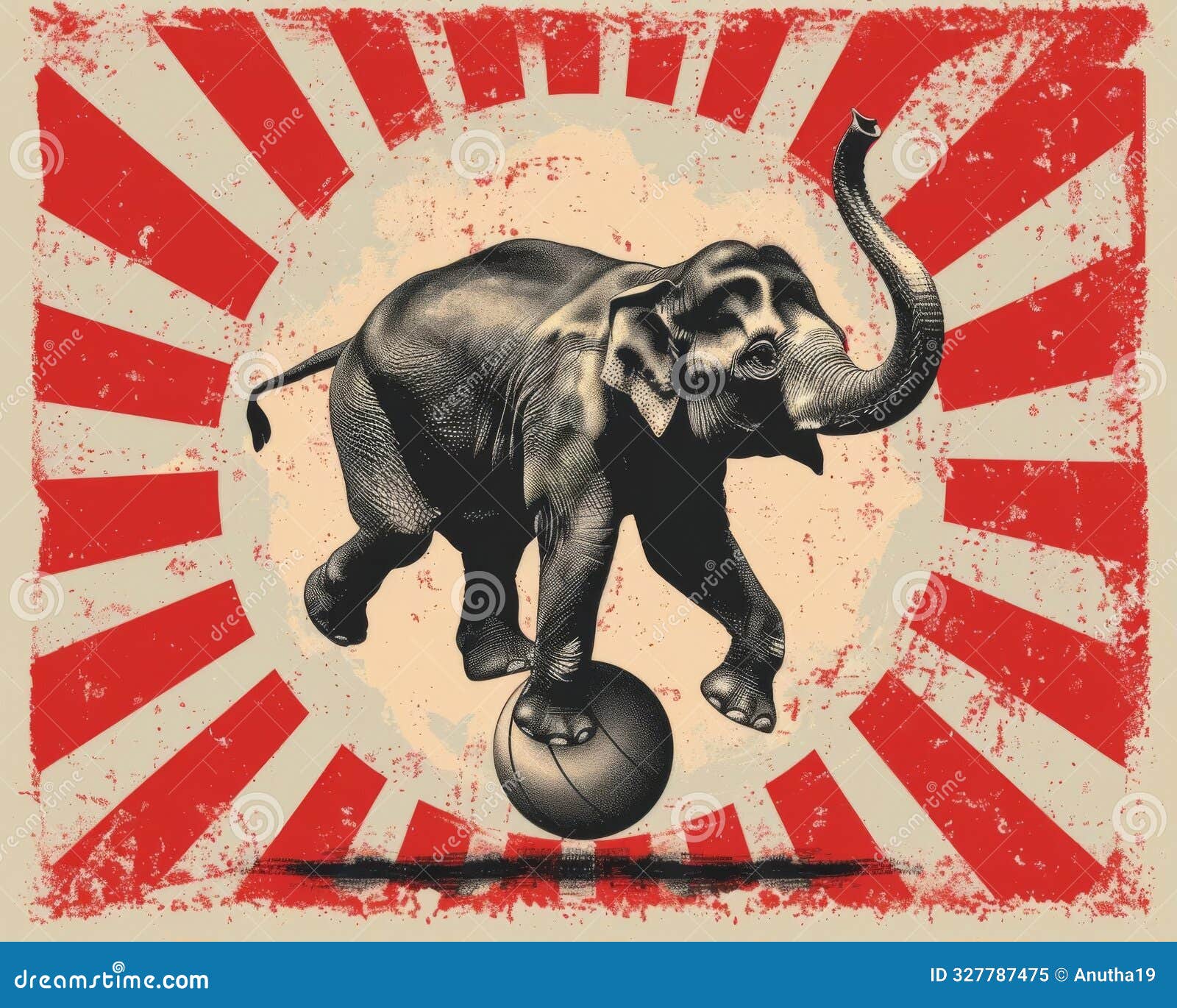 Elephant Balancing On A Ball Under The Big Top, Evoking The Golden Age ...
