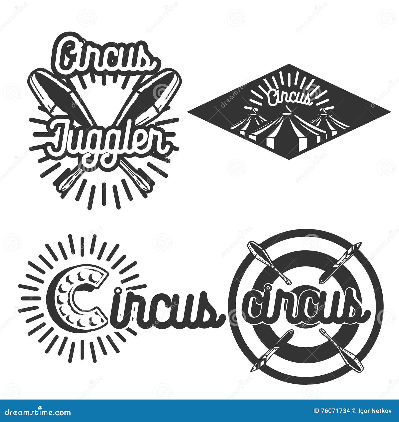 Vintage circus emblems stock vector. Illustration of magician - 76071734