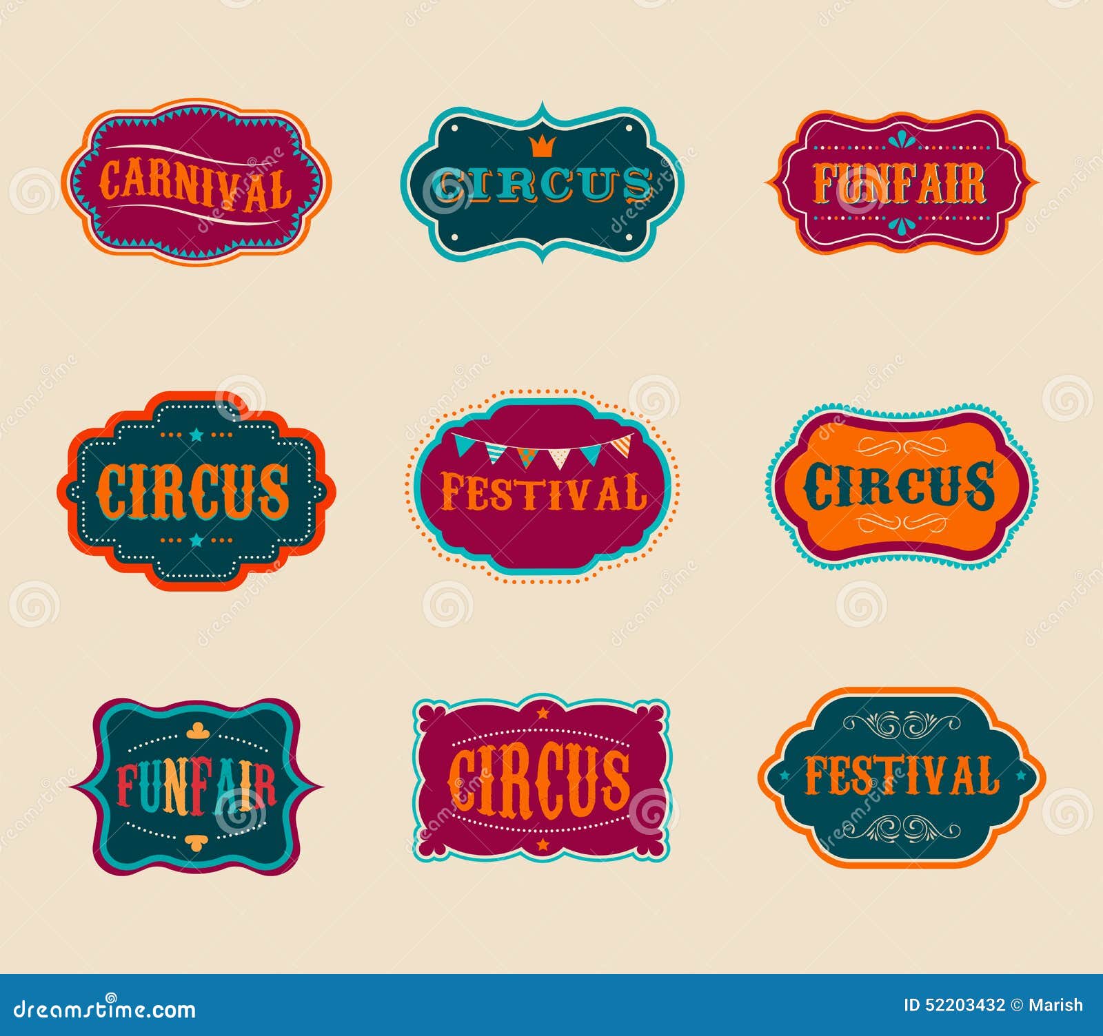 Circus Labels. Vintage Carnival Show, Circus Signboard. Entertaining ...