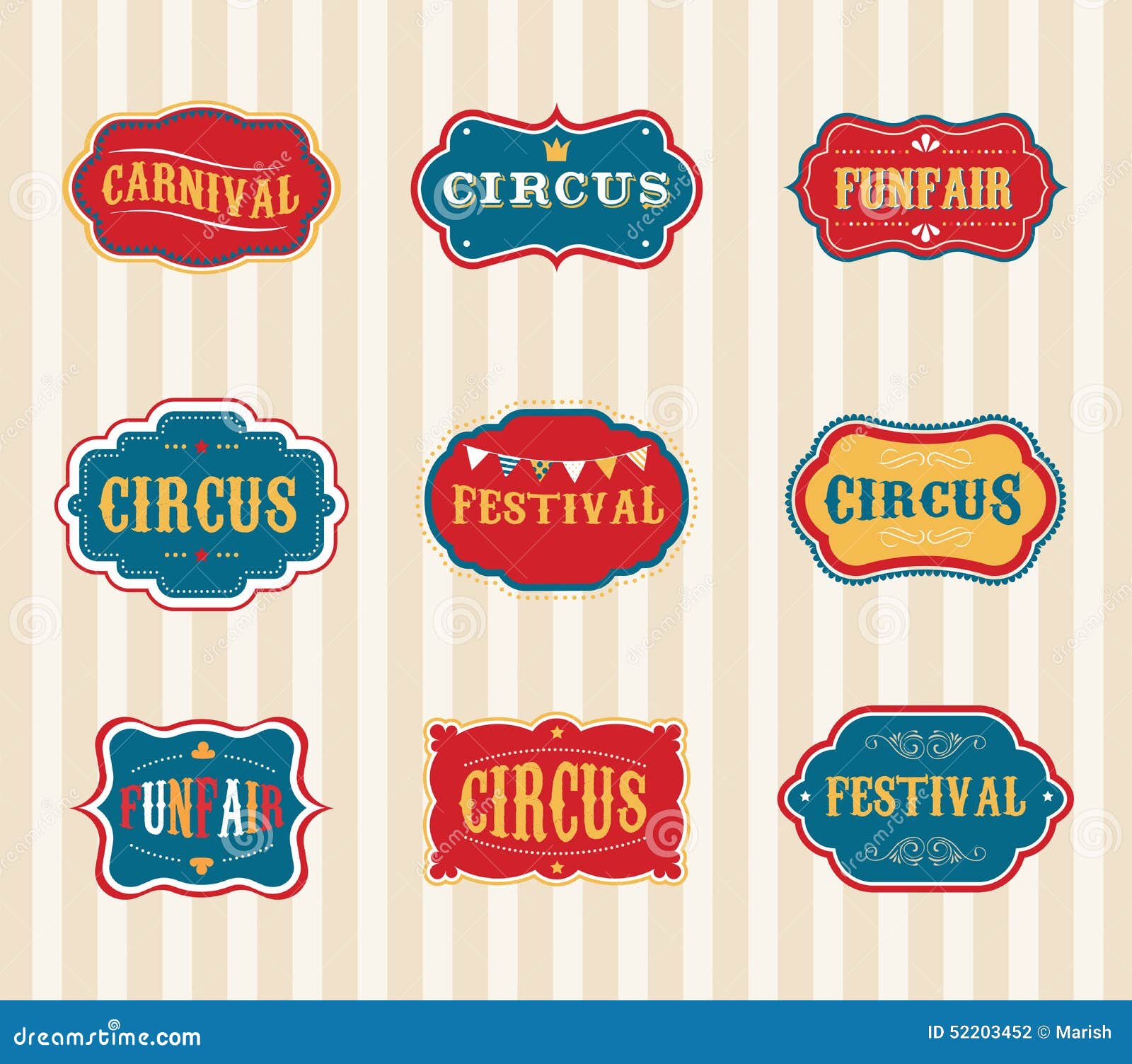 Circus Labels. Vintage Carnival Show, Circus Signboard. Entertaining ...