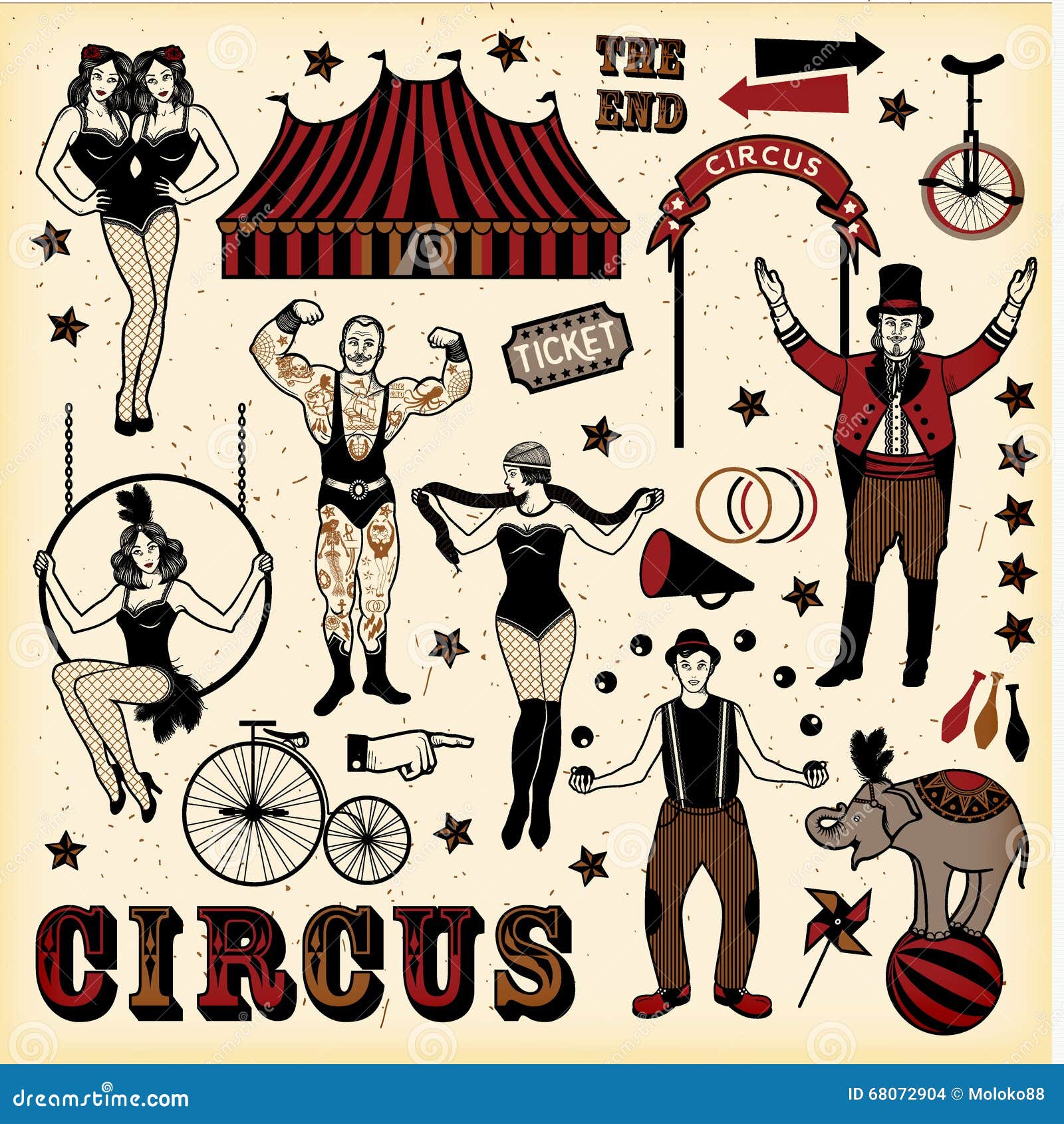 Vintage Circus Set stock vector. Illustration of celebration - 68072904