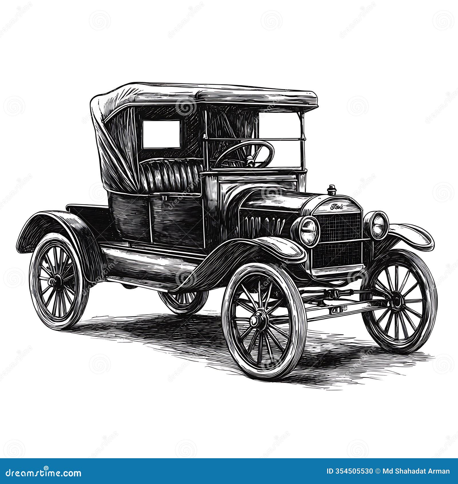 Vintage Classic Car Drawing Hand Drawn Ink Sketch Stock Illustration ...