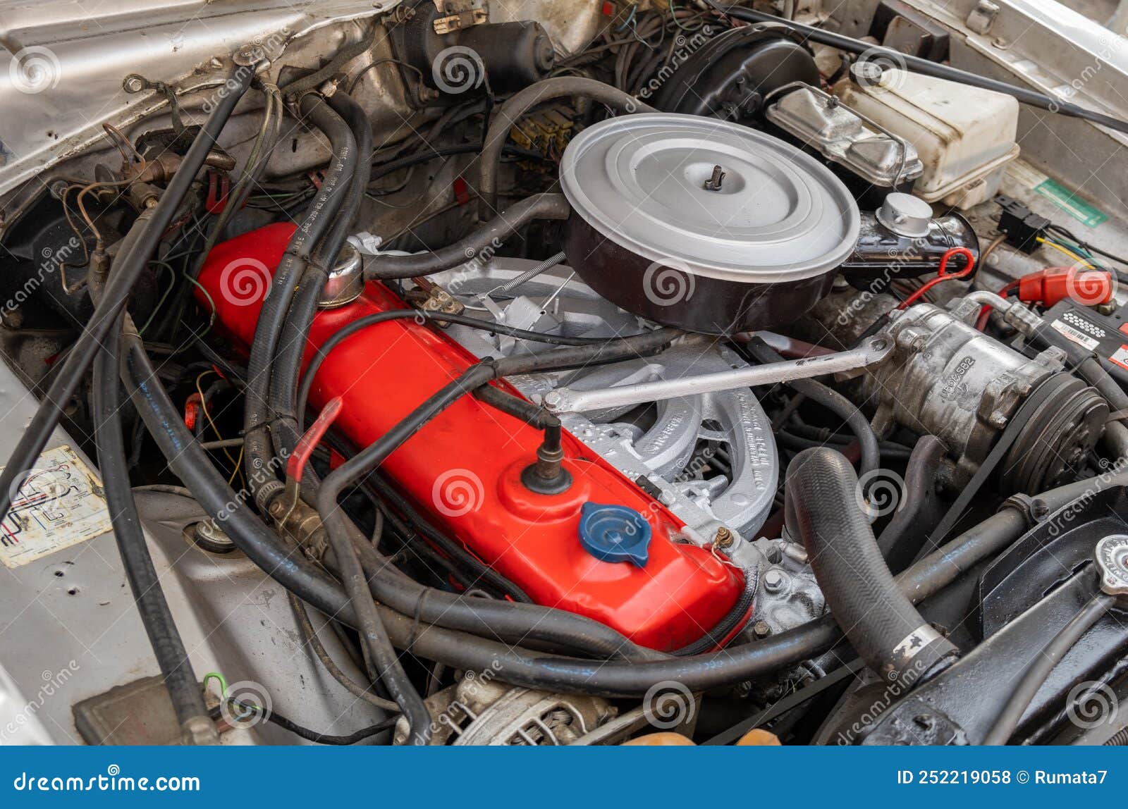 Vintage classic car engine stock photo. Image of auto - 252219058