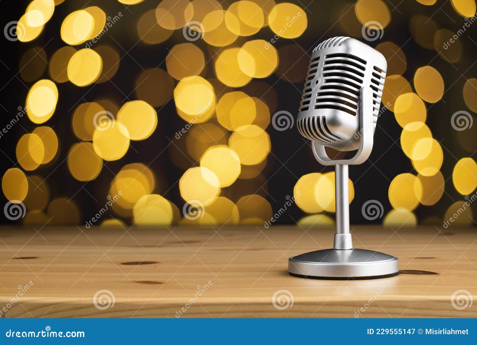 Classic Microphone on Glitter Bokeh Lights Stock Image - Image of bokeh ...