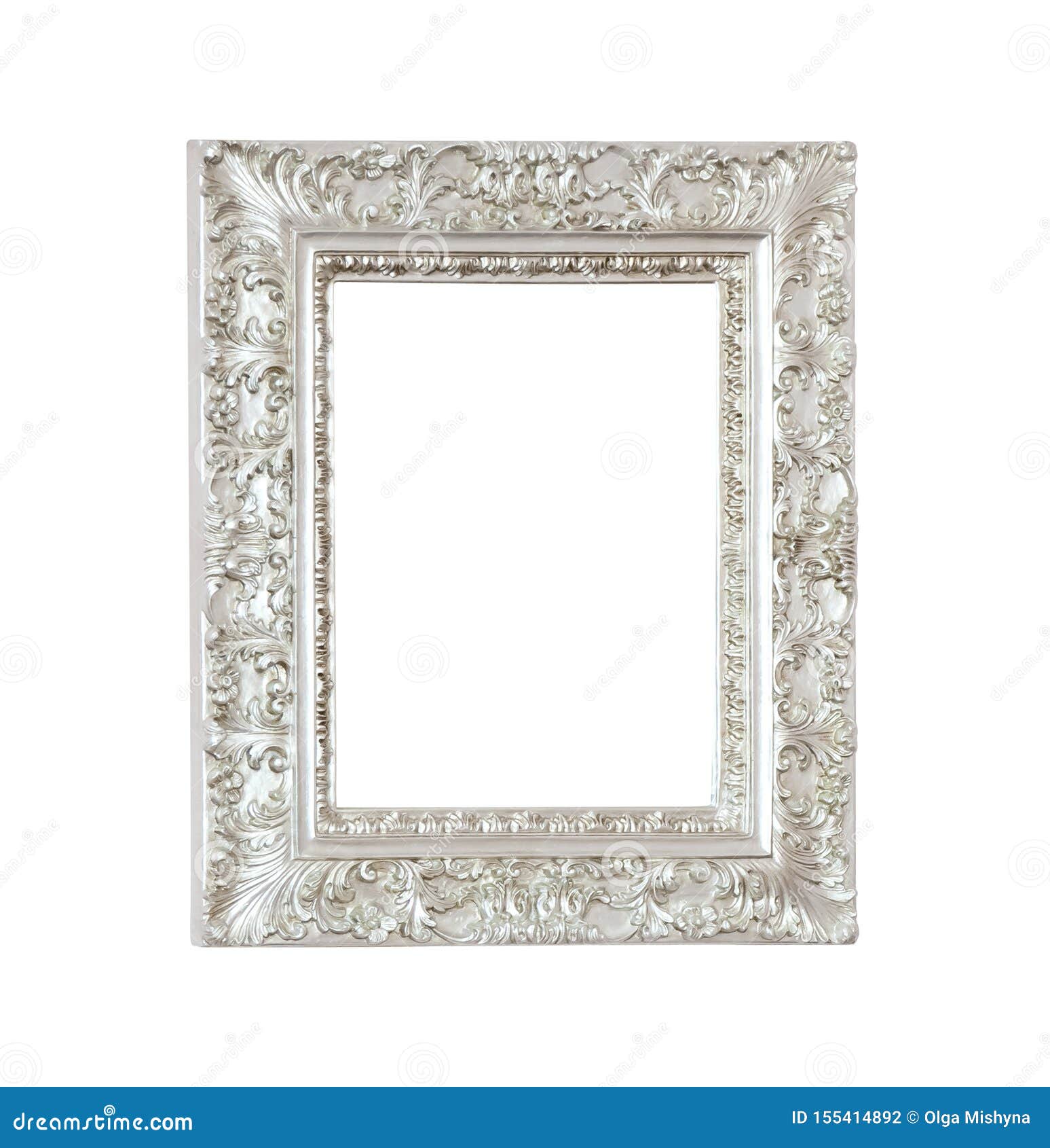 Vintage Classic Rectangle Silver Frame Isolated on White Stock Photo ...