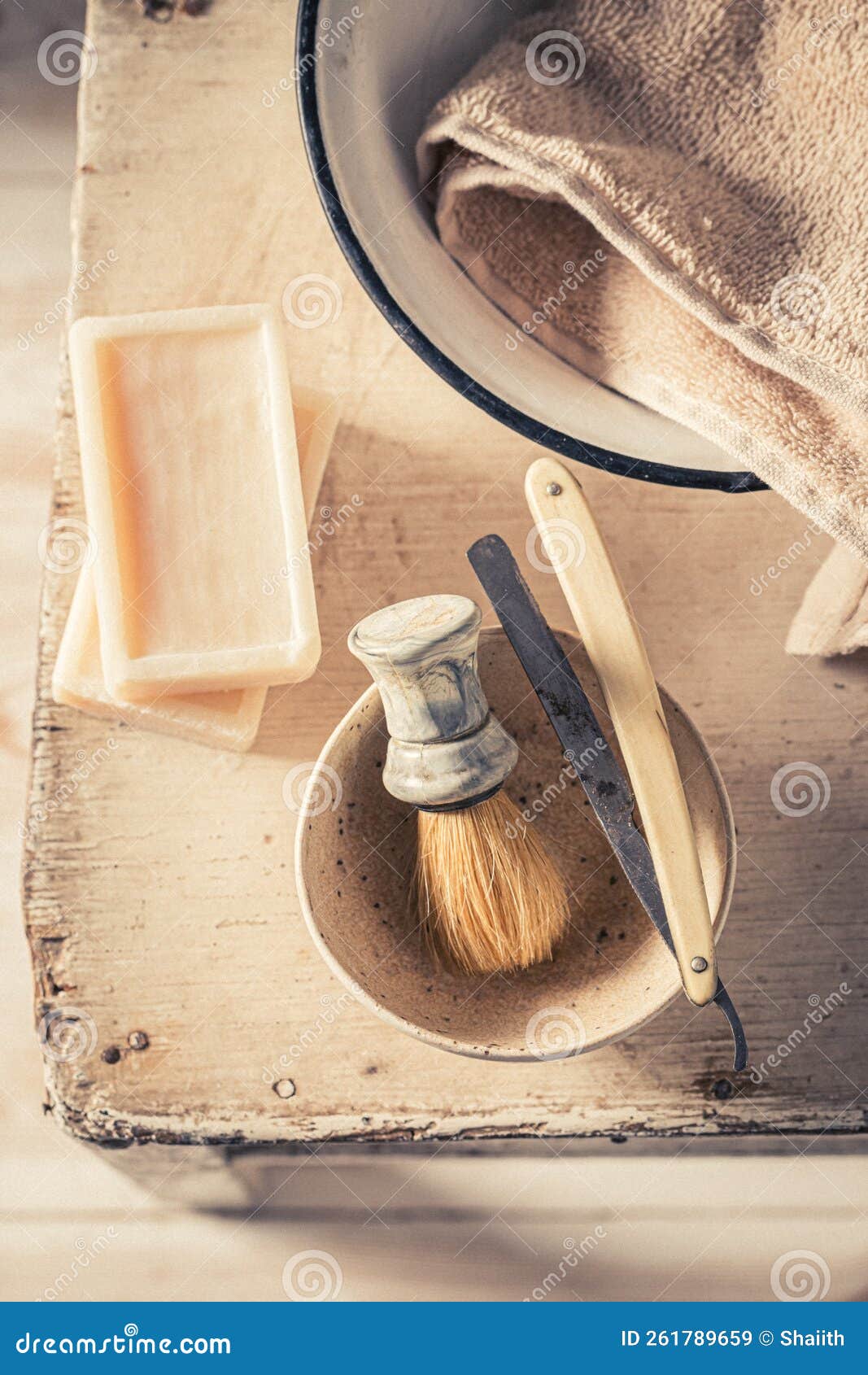 Vintage and Classic Shaving Tools with Grey Soap and Brush Stock Image ...