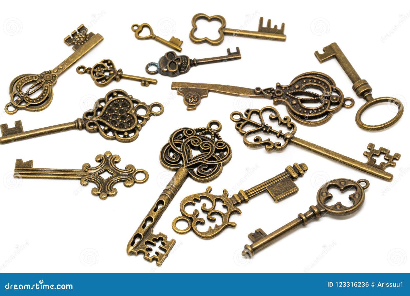 Vintage Keys Isolated on White Background Stock Photo - Image of open ...