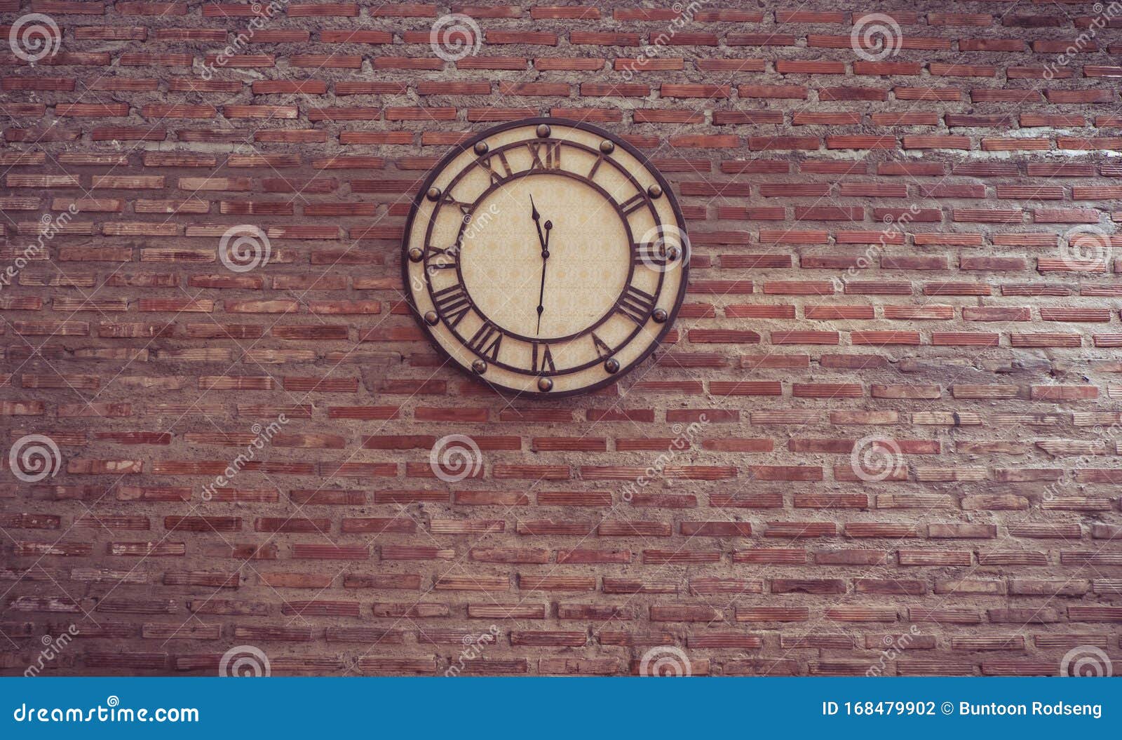 Vintage Clock on Brick Wall Background Stock Photo - Image of brick ...
