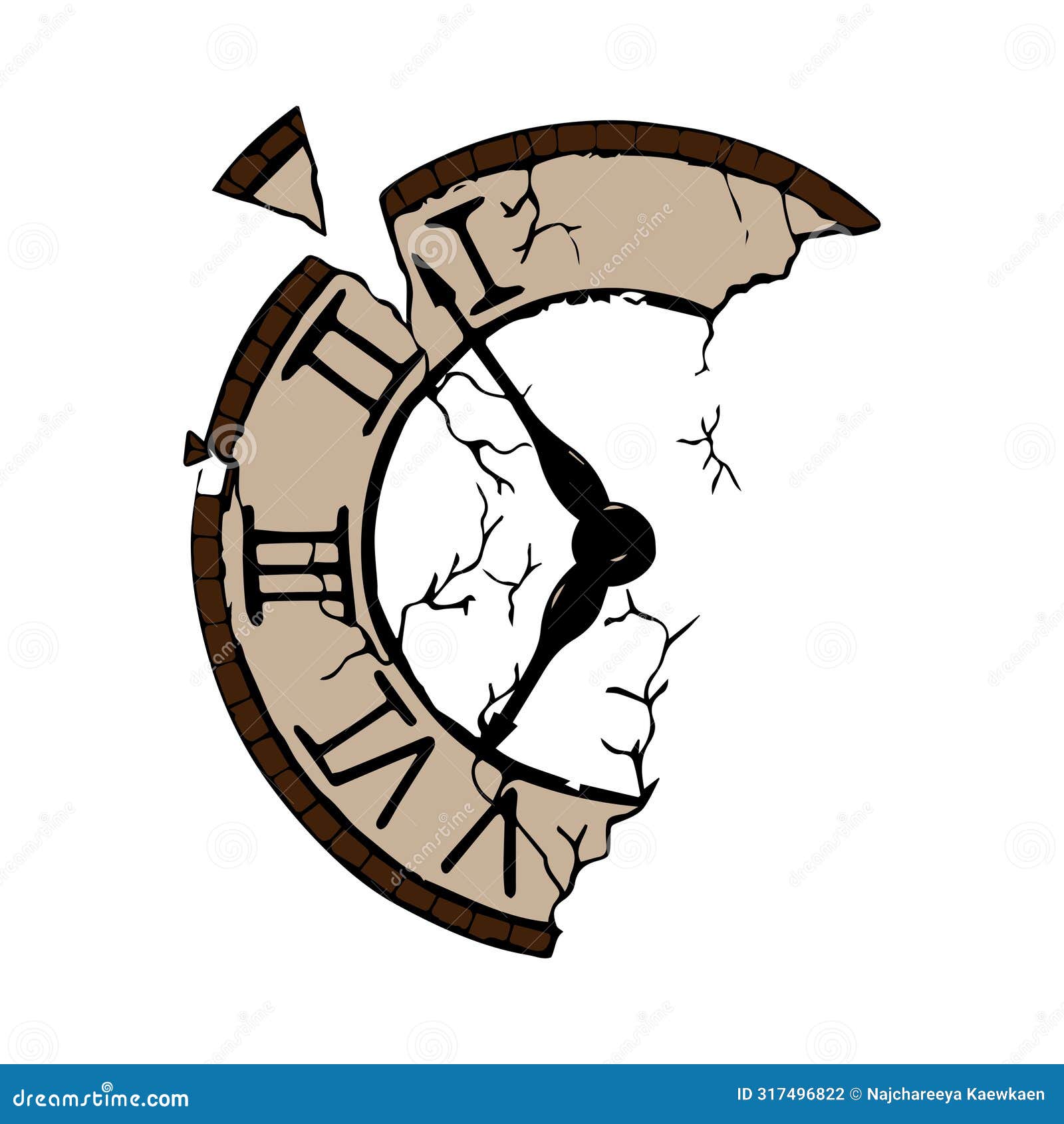 Vintage Clock with Broken Roman Numerals. Antique Wall Clock Dial ...