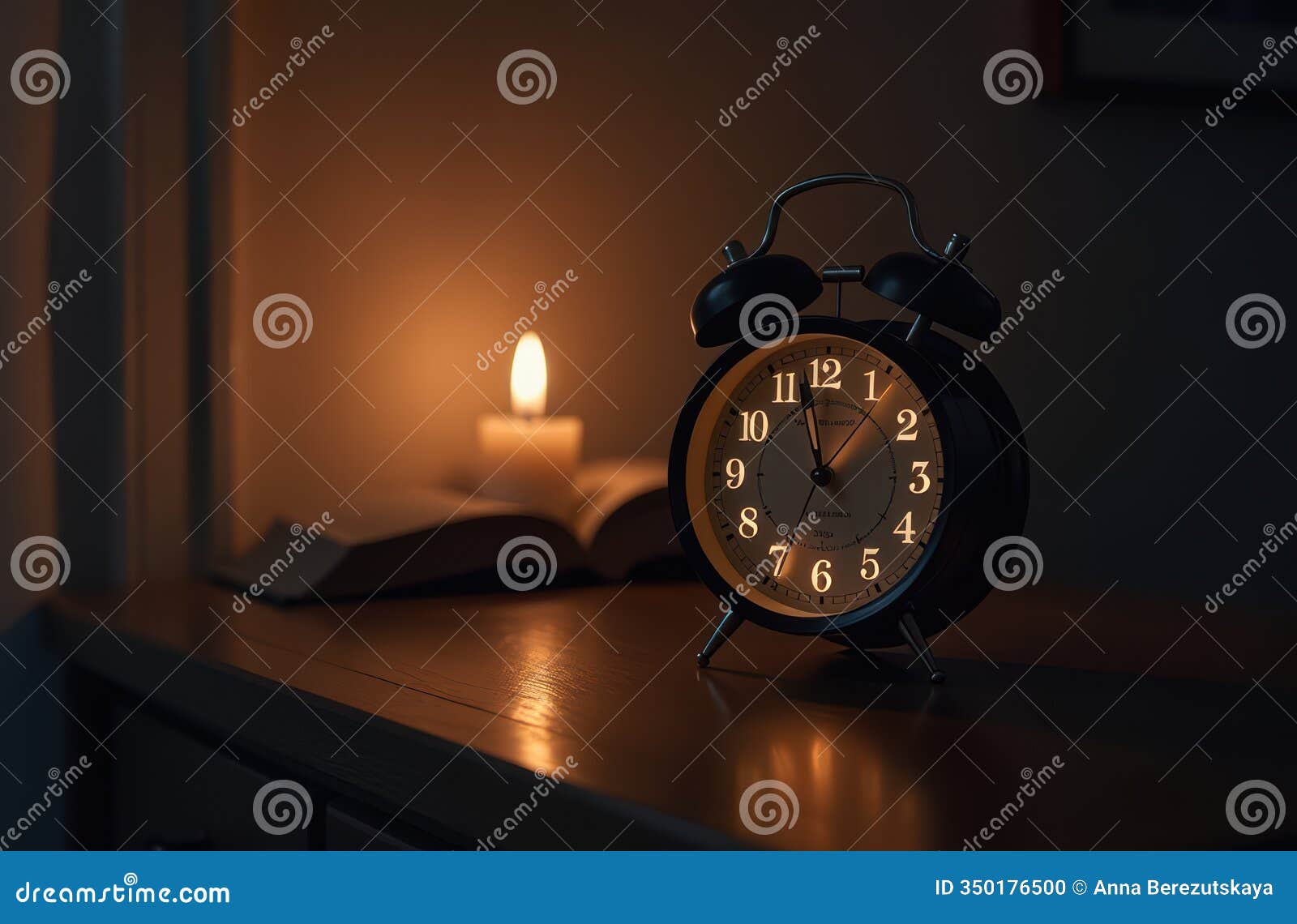 Vintage Clock with Candlelight and Open Book for Cozy Evening Ambience ...