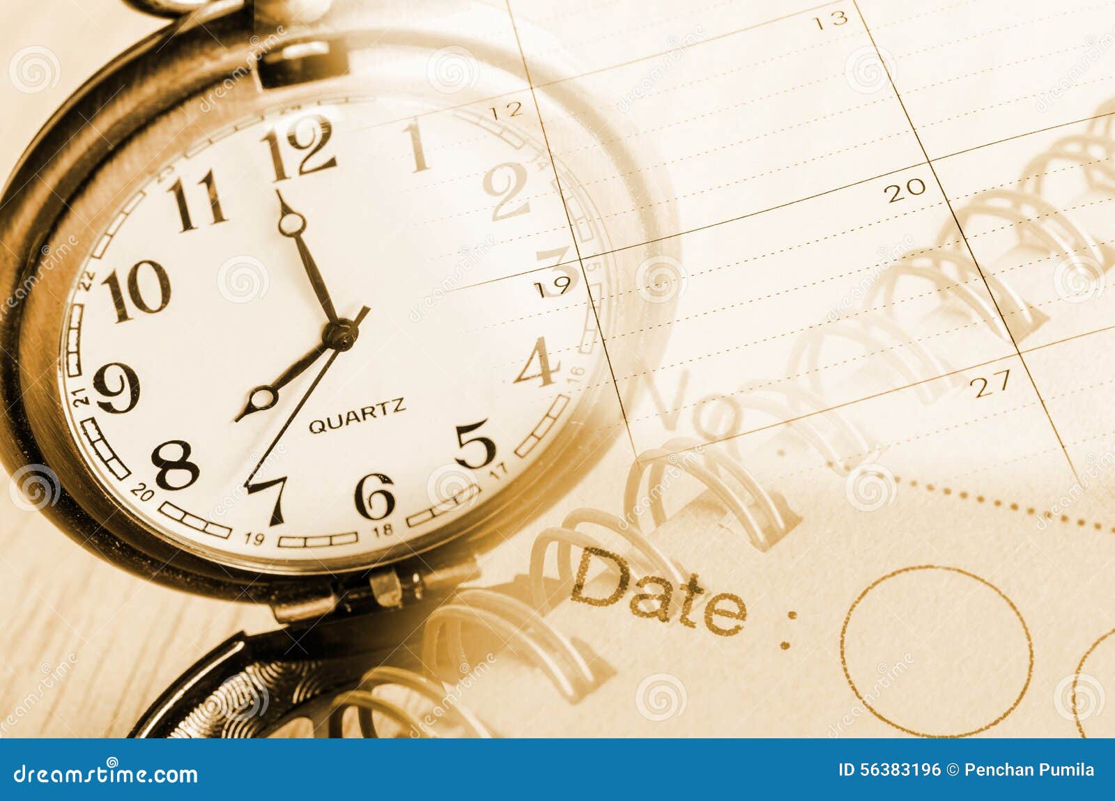 Vintage Clock, Diary Page and Calentar. Stock Photo - Image of closeup ...