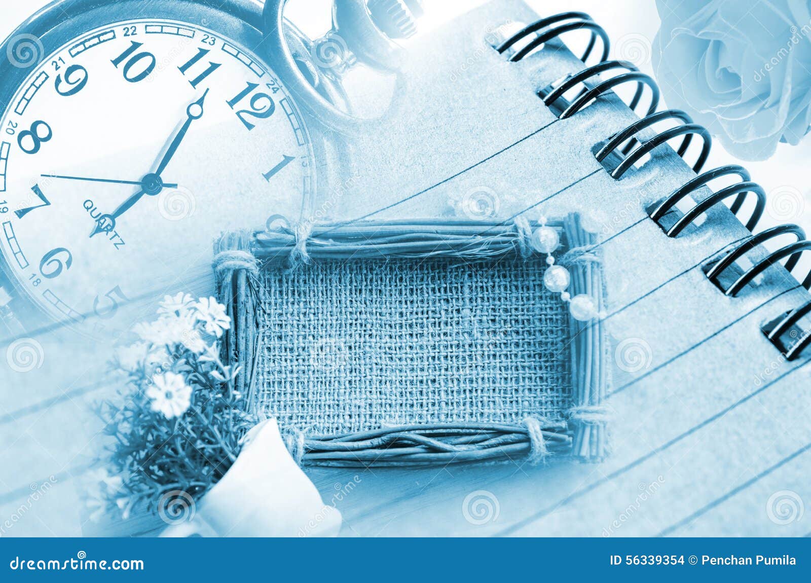 Vintage Clock and Diary with Sack Photo Frame Stock Photo - Image of ...