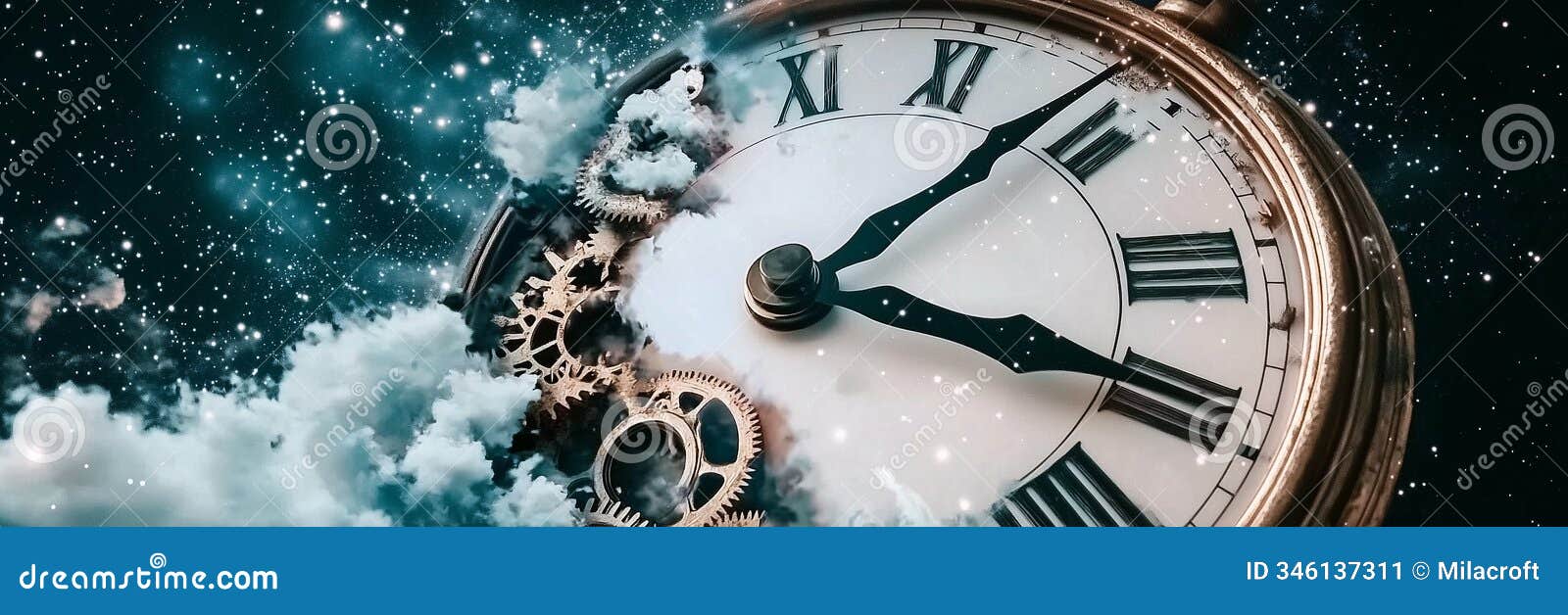 Vintage Clock Exploding with Gears and Fragments Flying through the Air ...