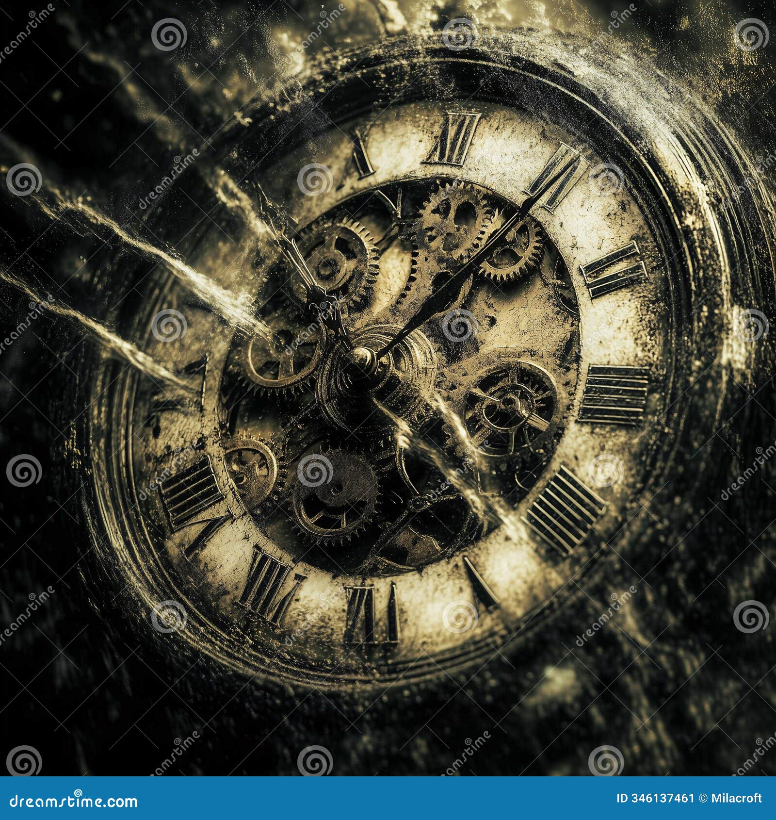 Vintage Clock Exploding with Gears and Fragments Flying through the Air ...