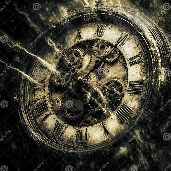 Vintage Clock Exploding with Gears and Fragments Flying through the Air ...