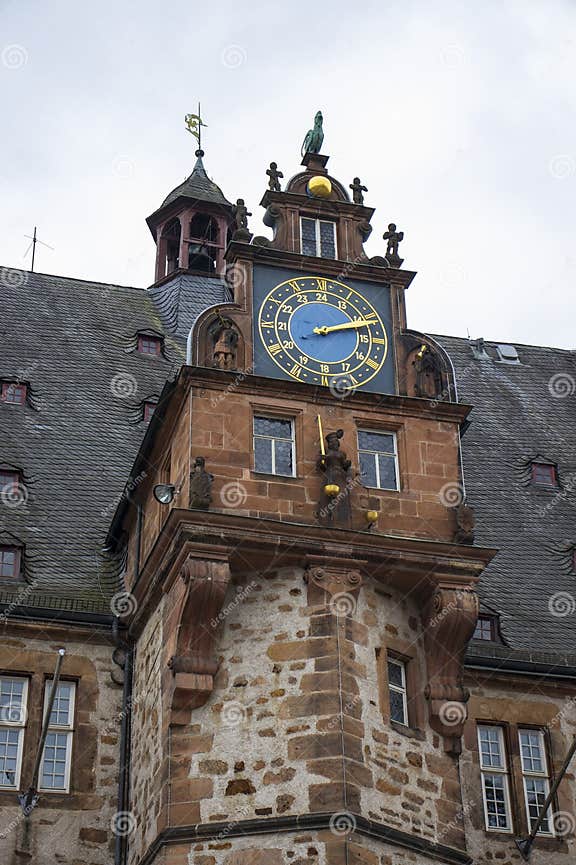 Vintage Clock on the Facade of an Old Building. Lock in Germany with ...