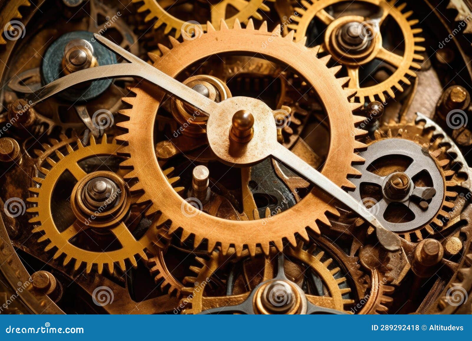 Vintage Clock Gears Interlocking in Motion Stock Photo - Image of brass ...