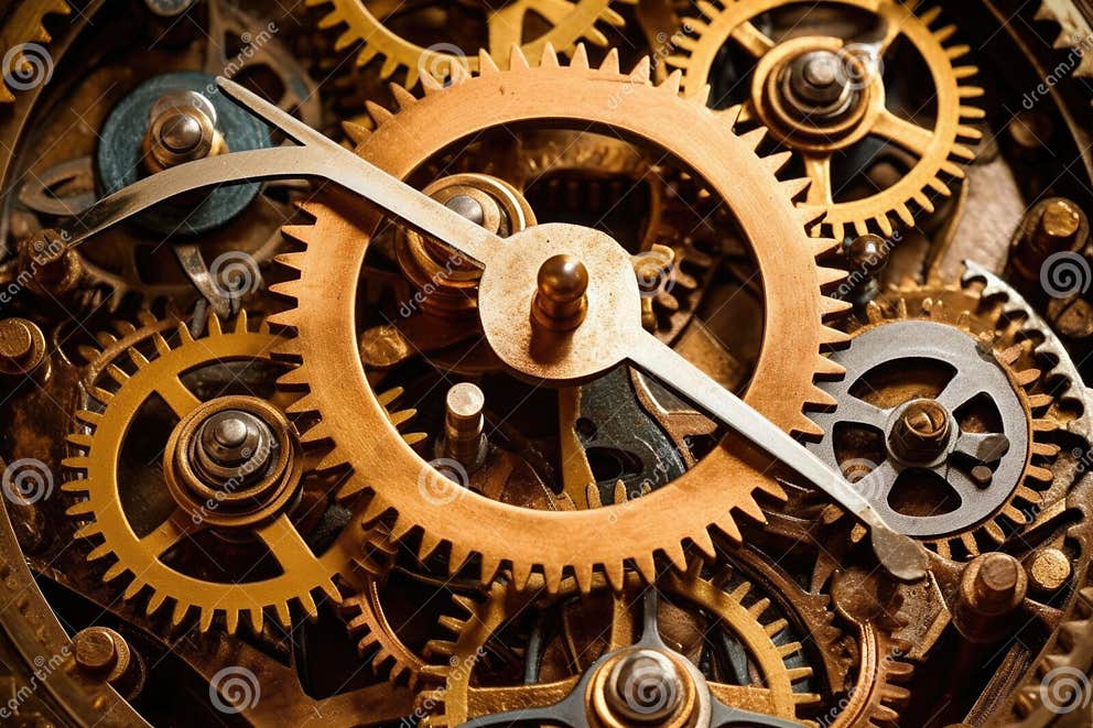 Vintage Clock Gears Interlocking in Motion Stock Photo - Image of brass ...