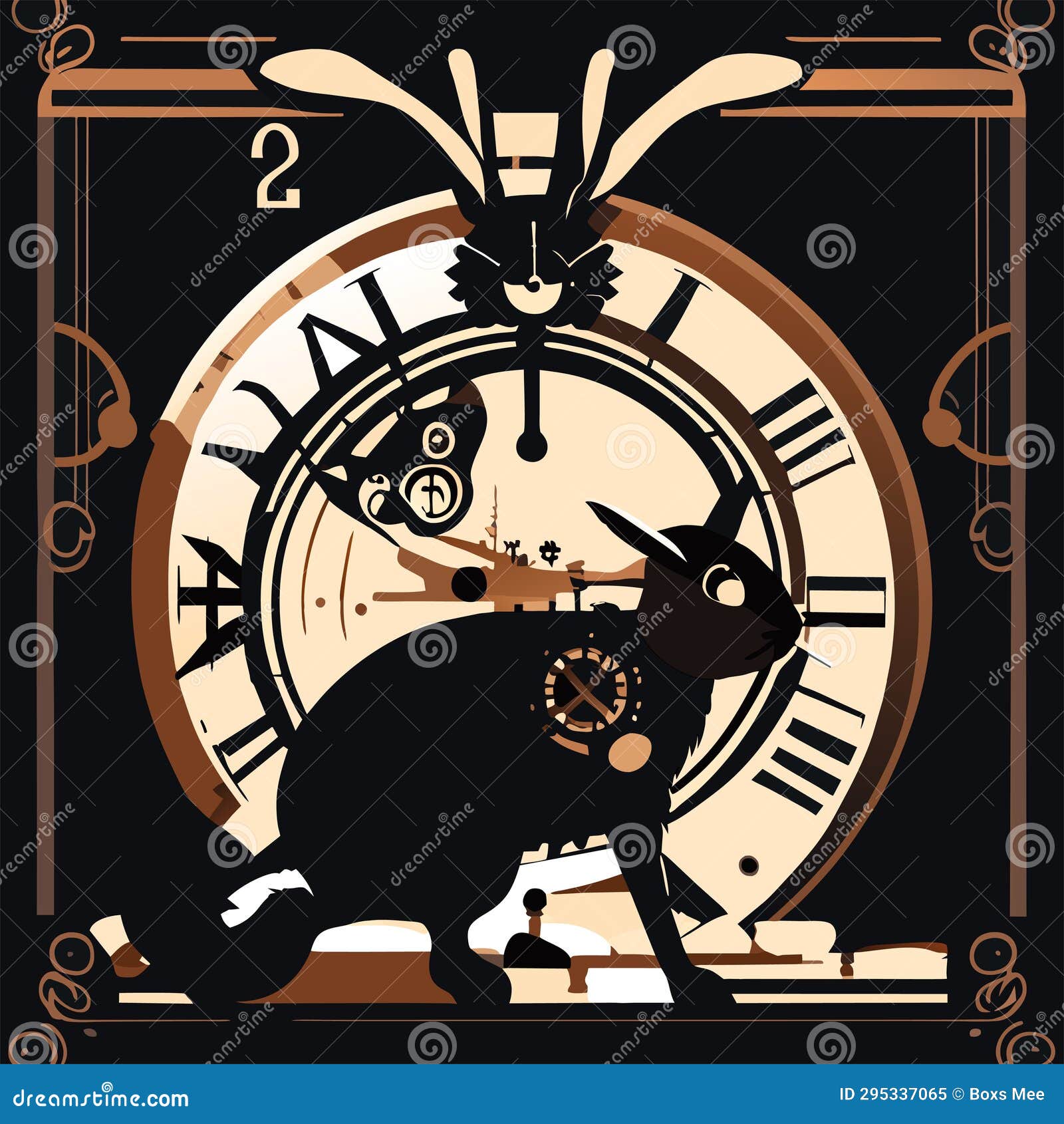 Vintage Clock with the Image of a Rabbit. Vector Illustration Stock ...