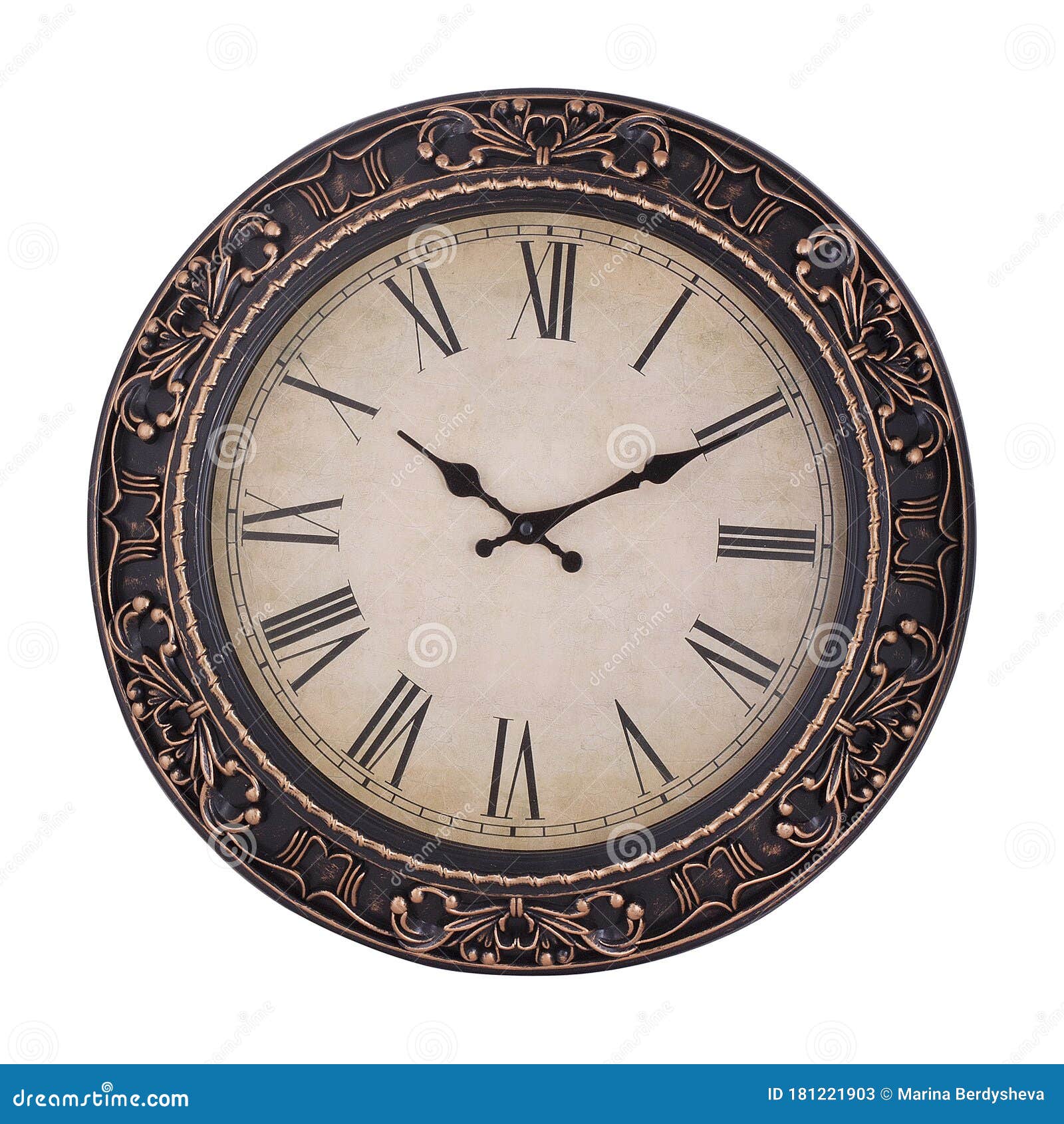 Vintage Clock in Roman Numerals Stock Image - Image of countdown, metal ...