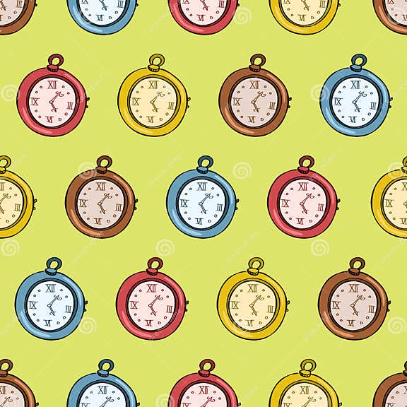 Vintage Clock Seamless Pattern Stock Illustration - Illustration of ...