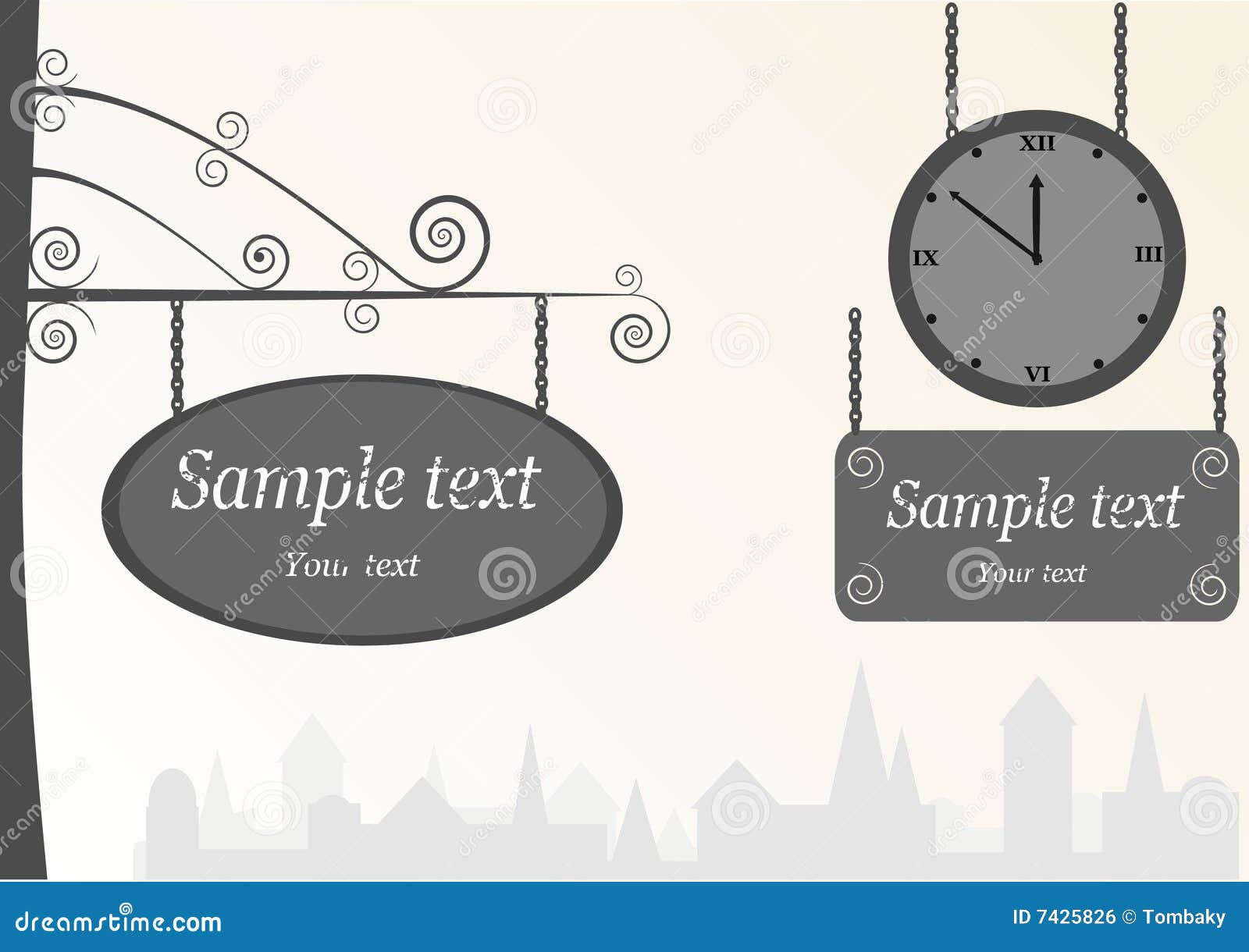 Vintage Clock Banner Background Cartoon Vector | CartoonDealer.com ...