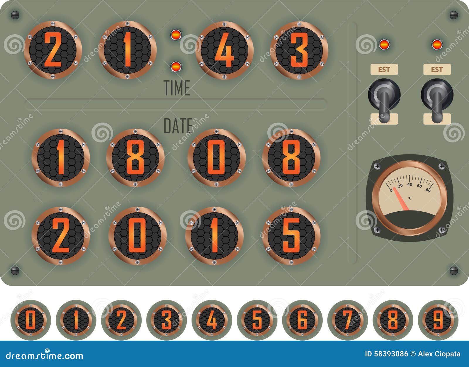 Cold Cathode Retro Display Numbers Cartoon Vector | CartoonDealer.com ...