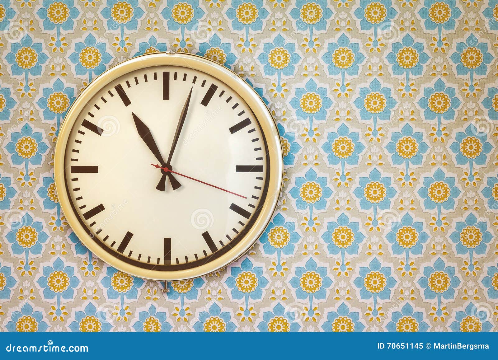 Vintage Clock on a Wall with Retro Wallpaper Stock Image - Image of ...