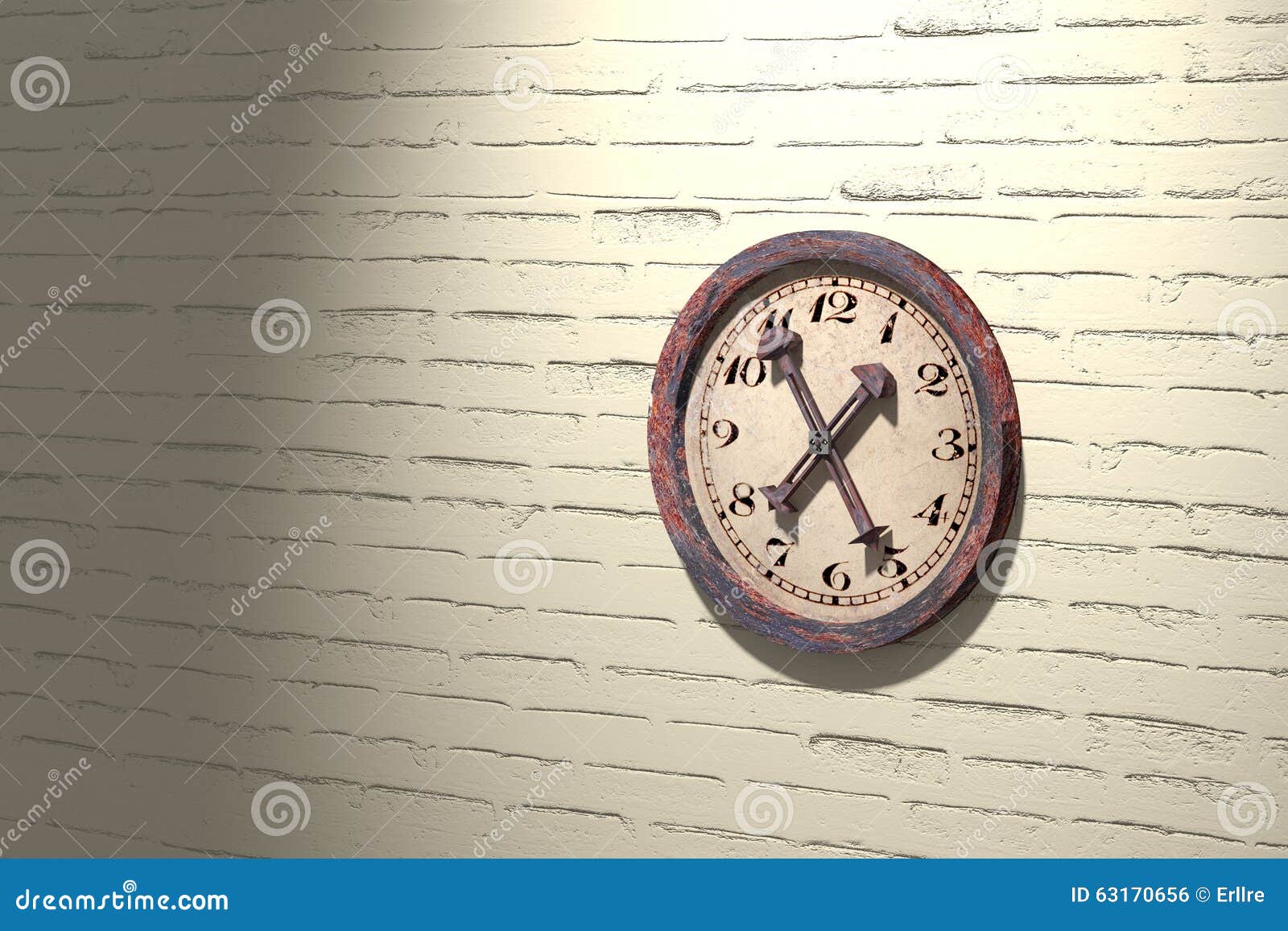 Vintage Clock on White Brick Wall Stock Illustration - Illustration of ...