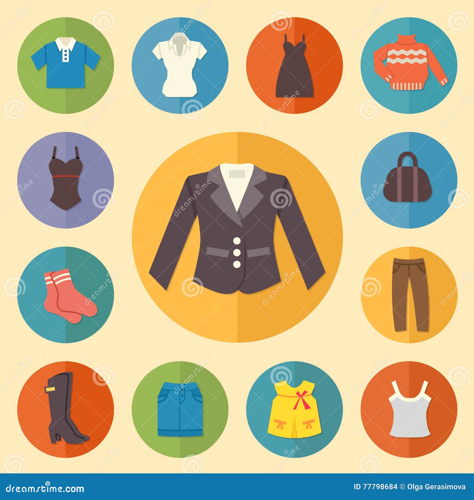 Vintage Clothes Icons Flat Style. Vector Illustration Stock Vector ...
