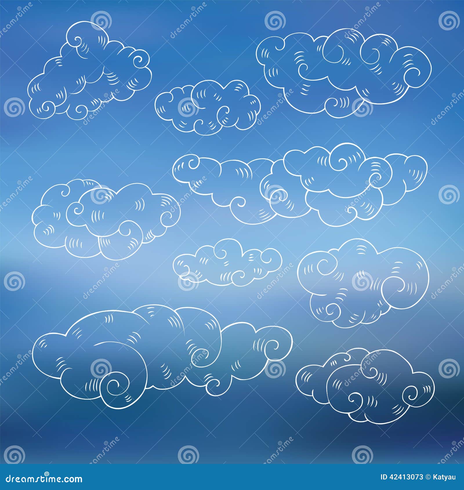 Vintage clouds set. stock vector. Illustration of cloud - 42413073