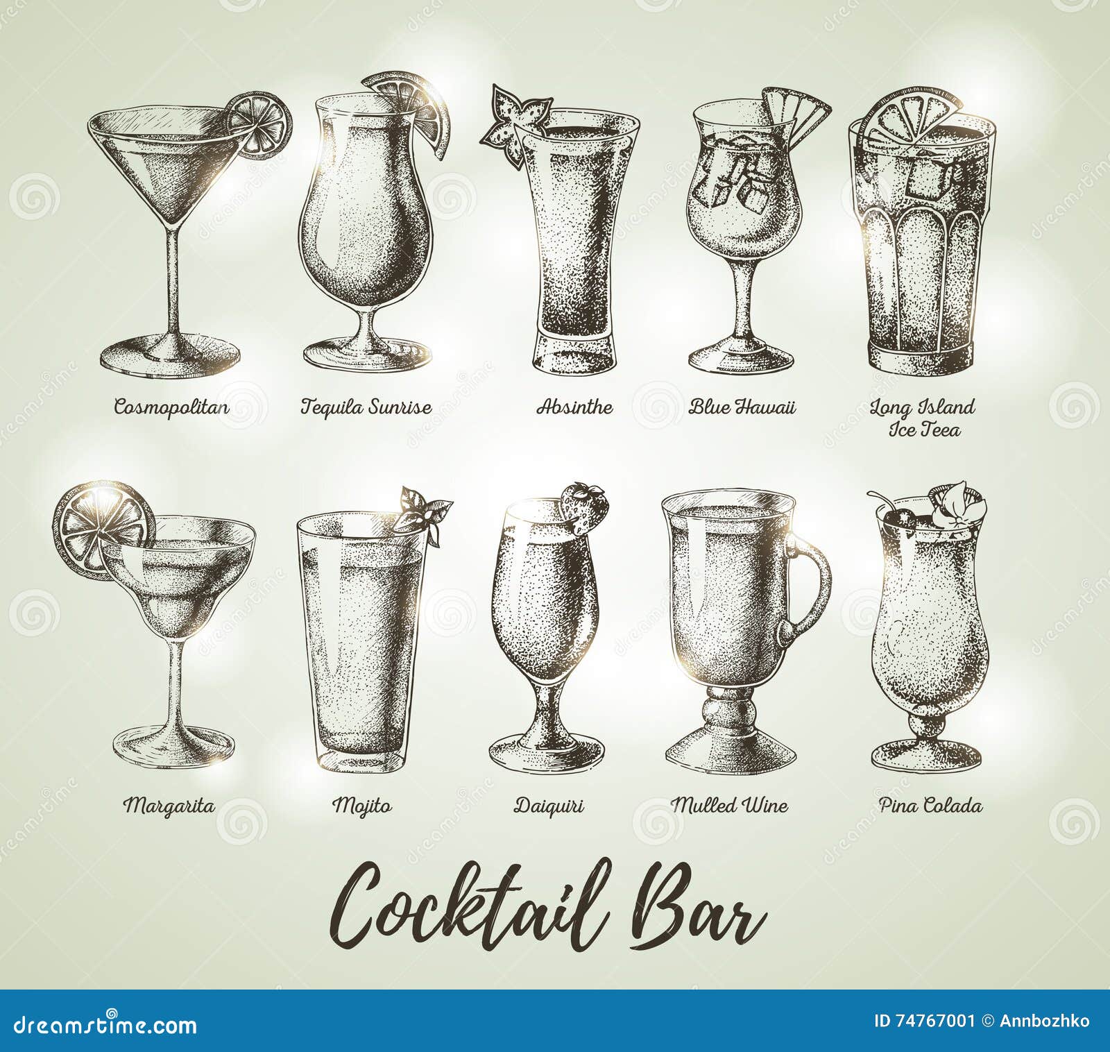 Vintage Cocktail Bar Menu. Sketch Stock Vector - Illustration of ...