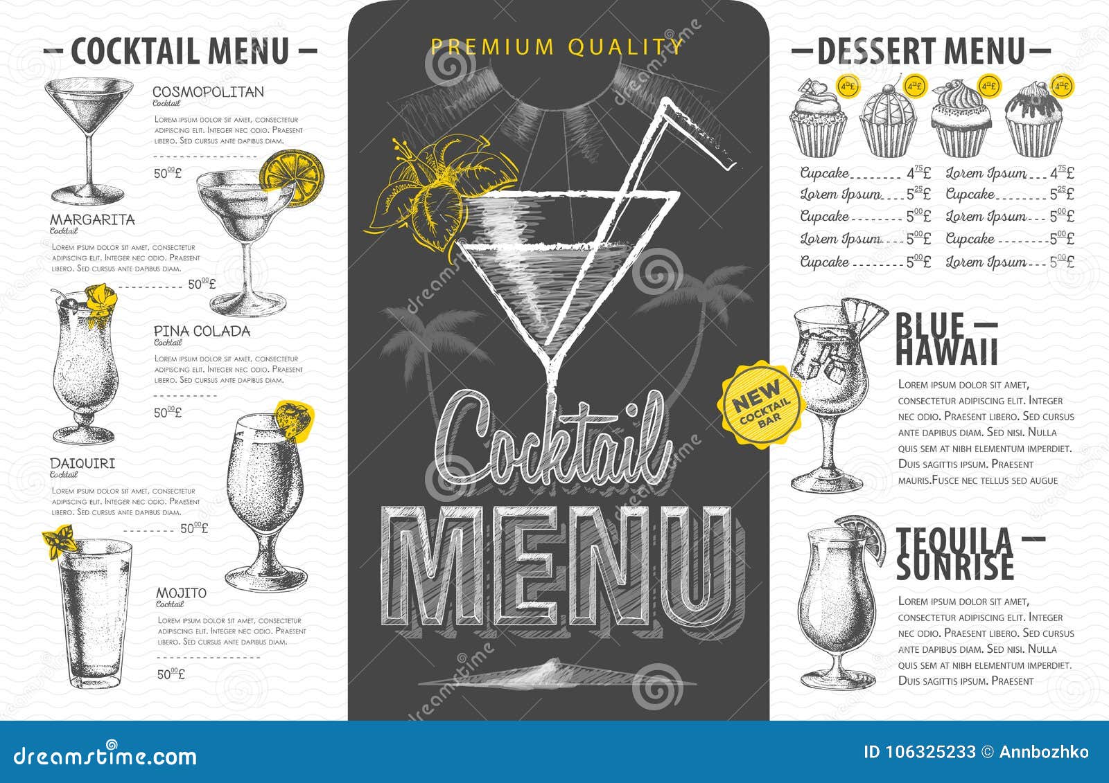 Vintage Cocktail Menu Design On Cardboard. Vector Illustration ...