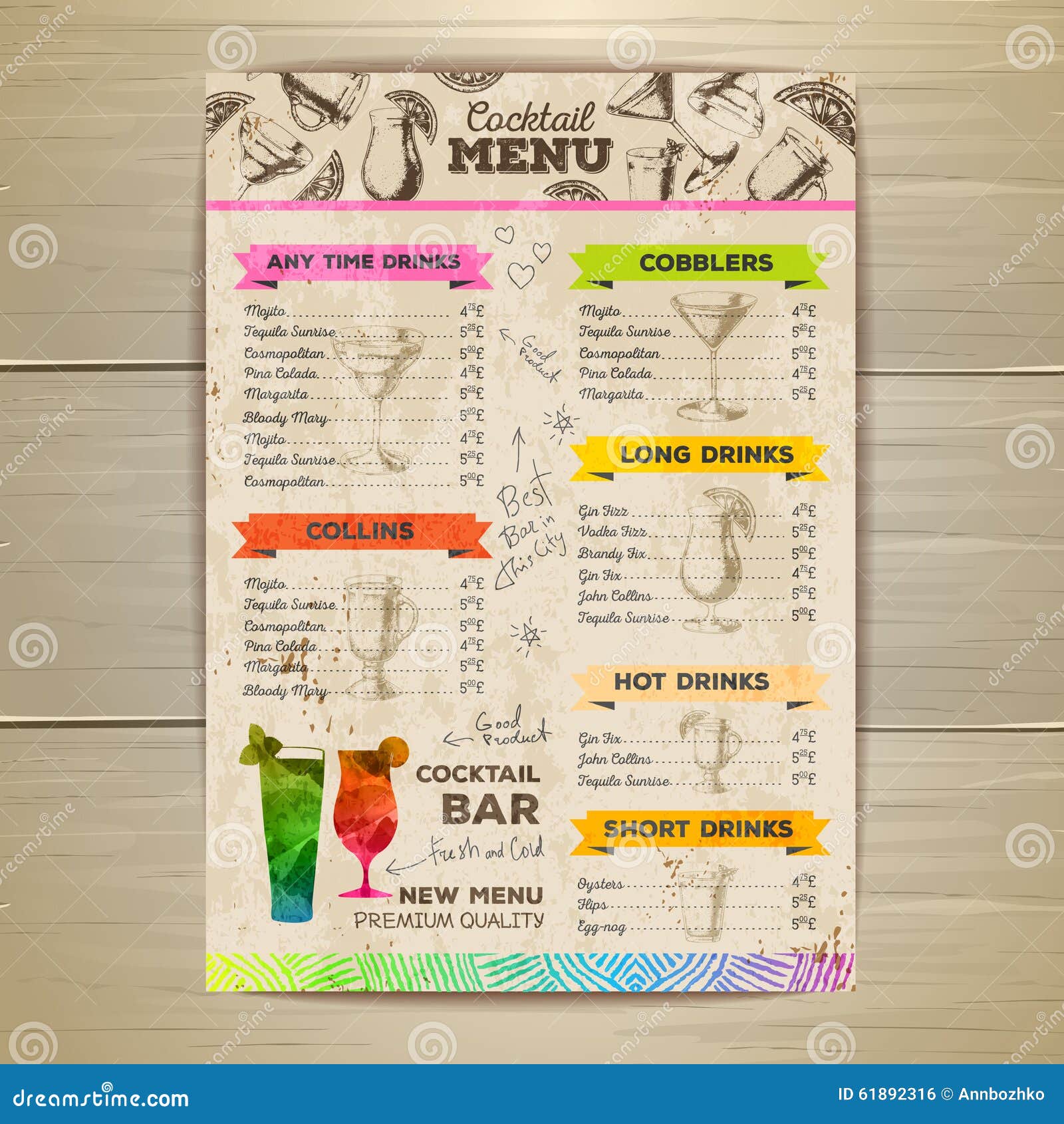 Vintage Cocktail Menu Design. Document Template Stock Vector ...