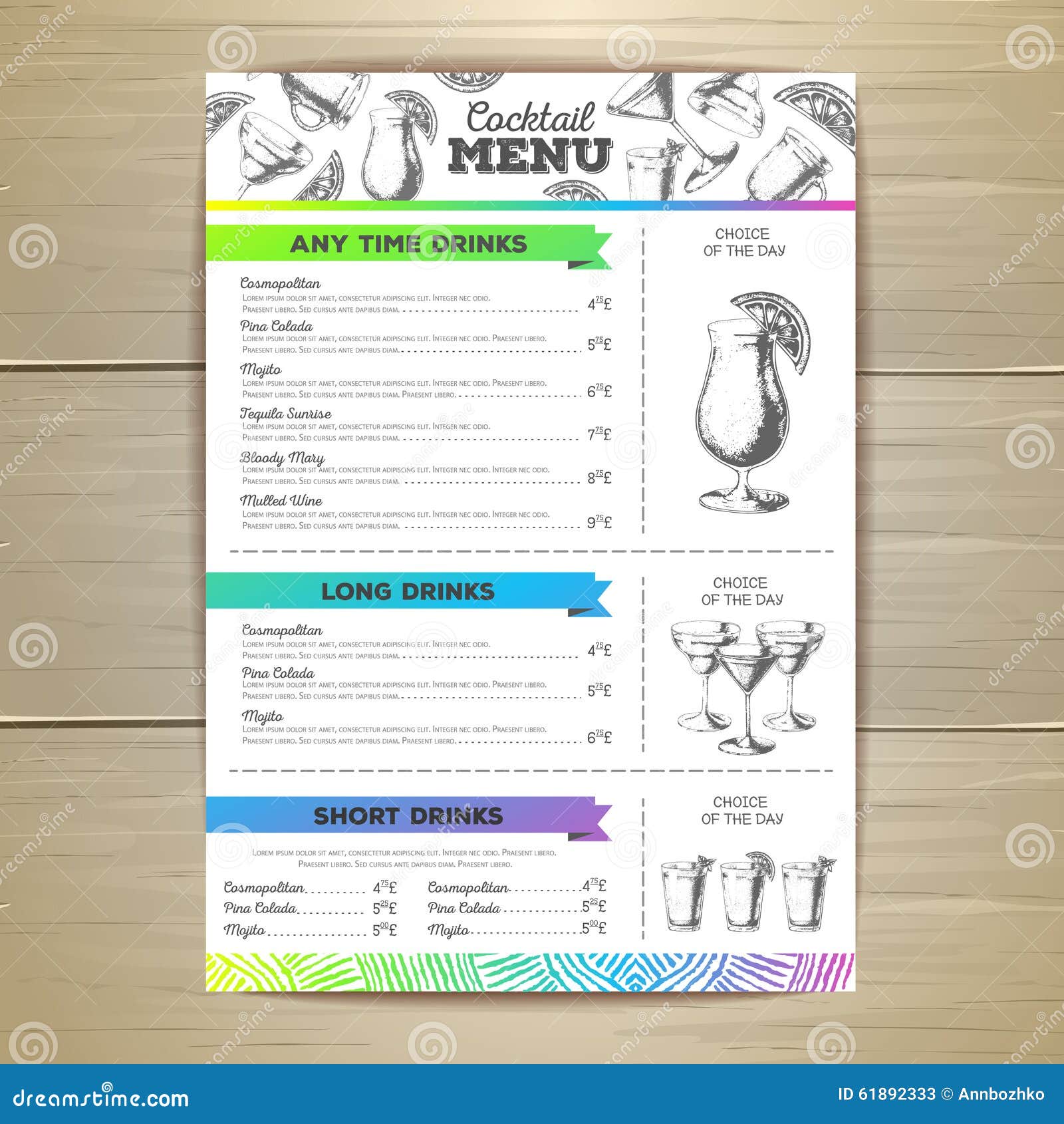 Vintage Cocktail Menu Design. Document Template Stock Vector ...