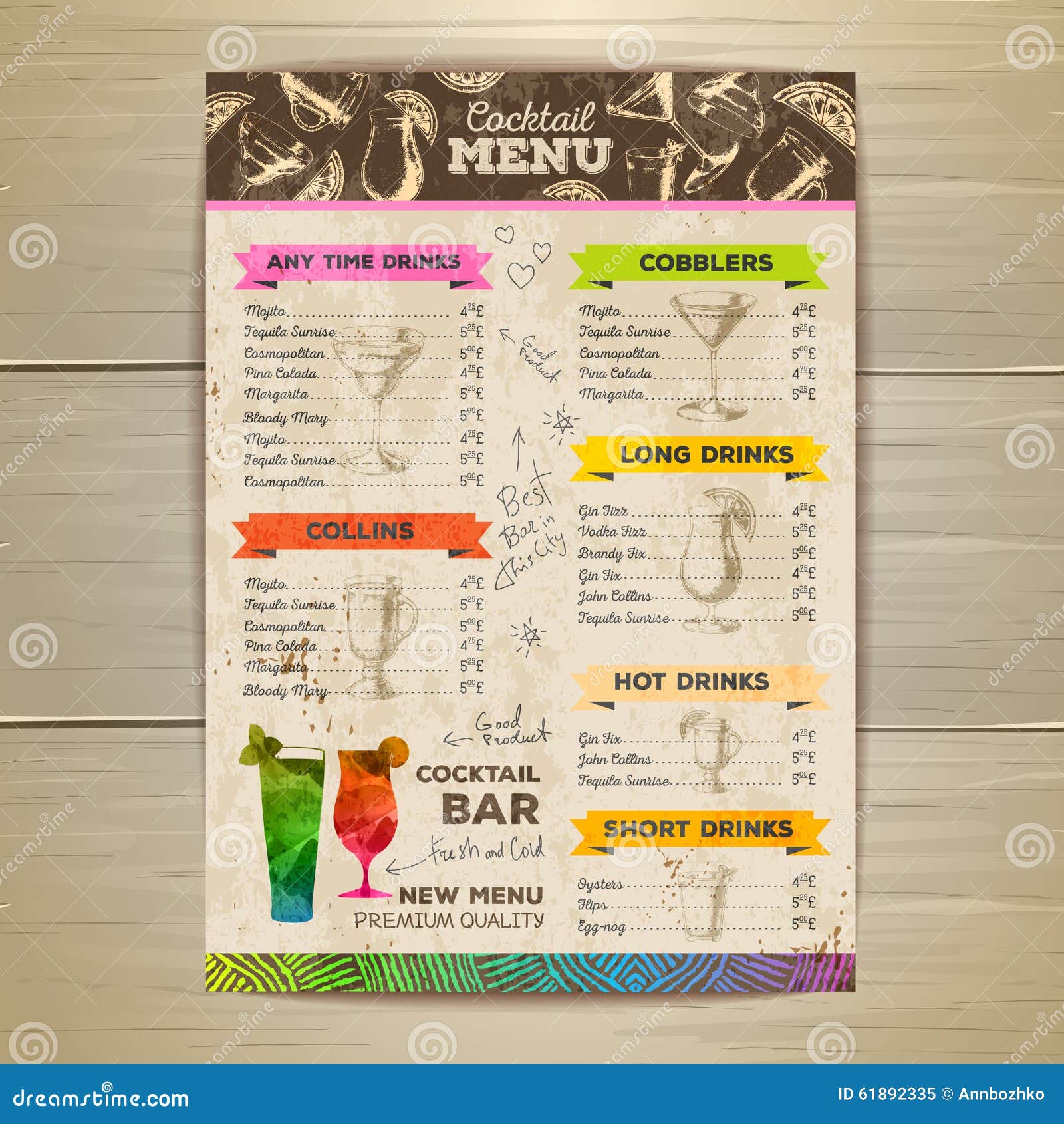 Vintage Cocktail Menu Design. Document Template Stock Vector ...