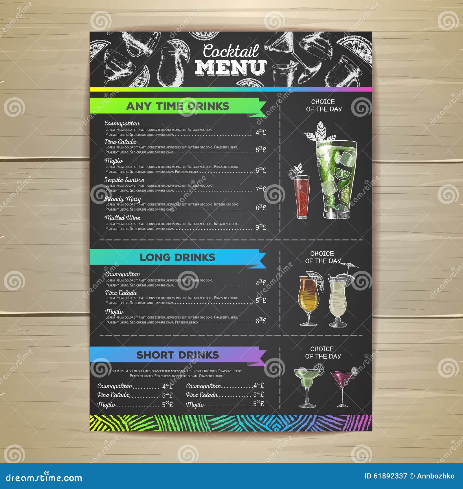 Vintage Cocktail Menu Design. Document Template Stock Vector ...