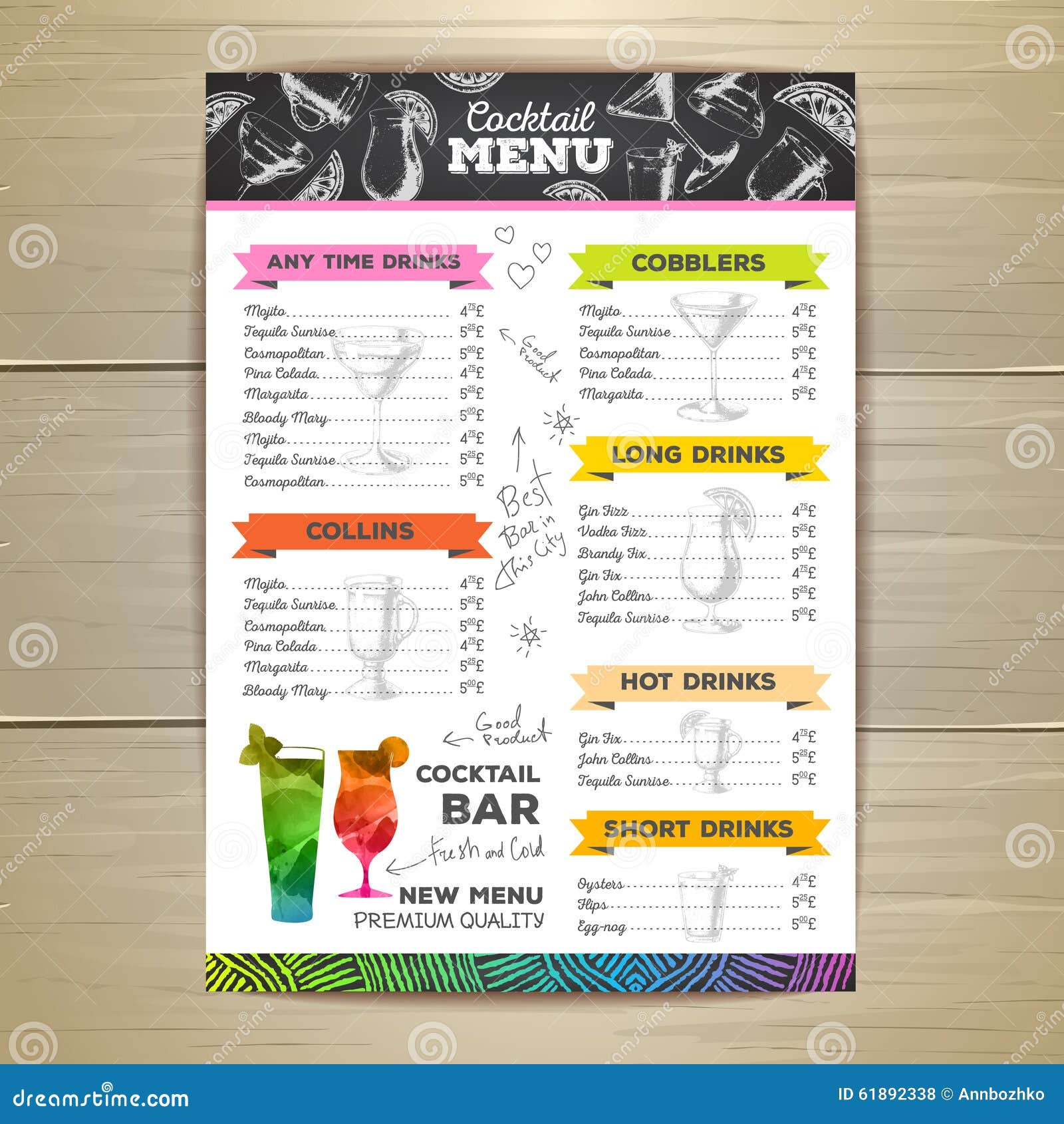Vintage Cocktail Menu Design. Document Template Stock Vector ...