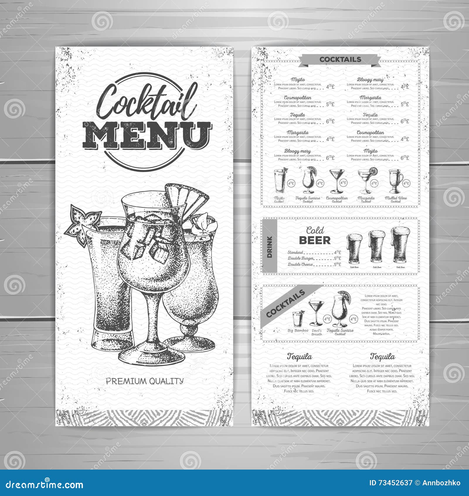 Vintage Cocktail Menu Design On Cardboard. Vector Illustration ...