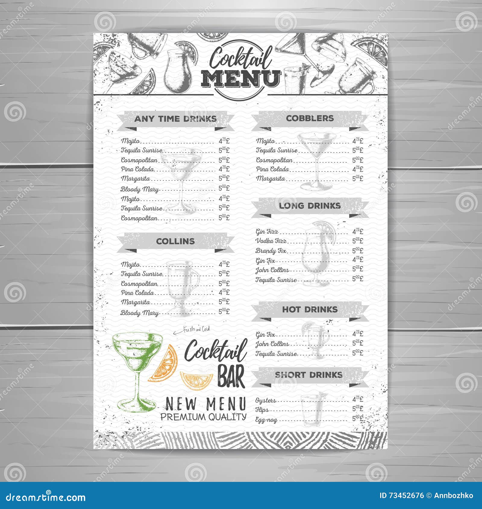 Vintage Cocktail Menu Design. Stock Vector - Illustration of alcohol ...