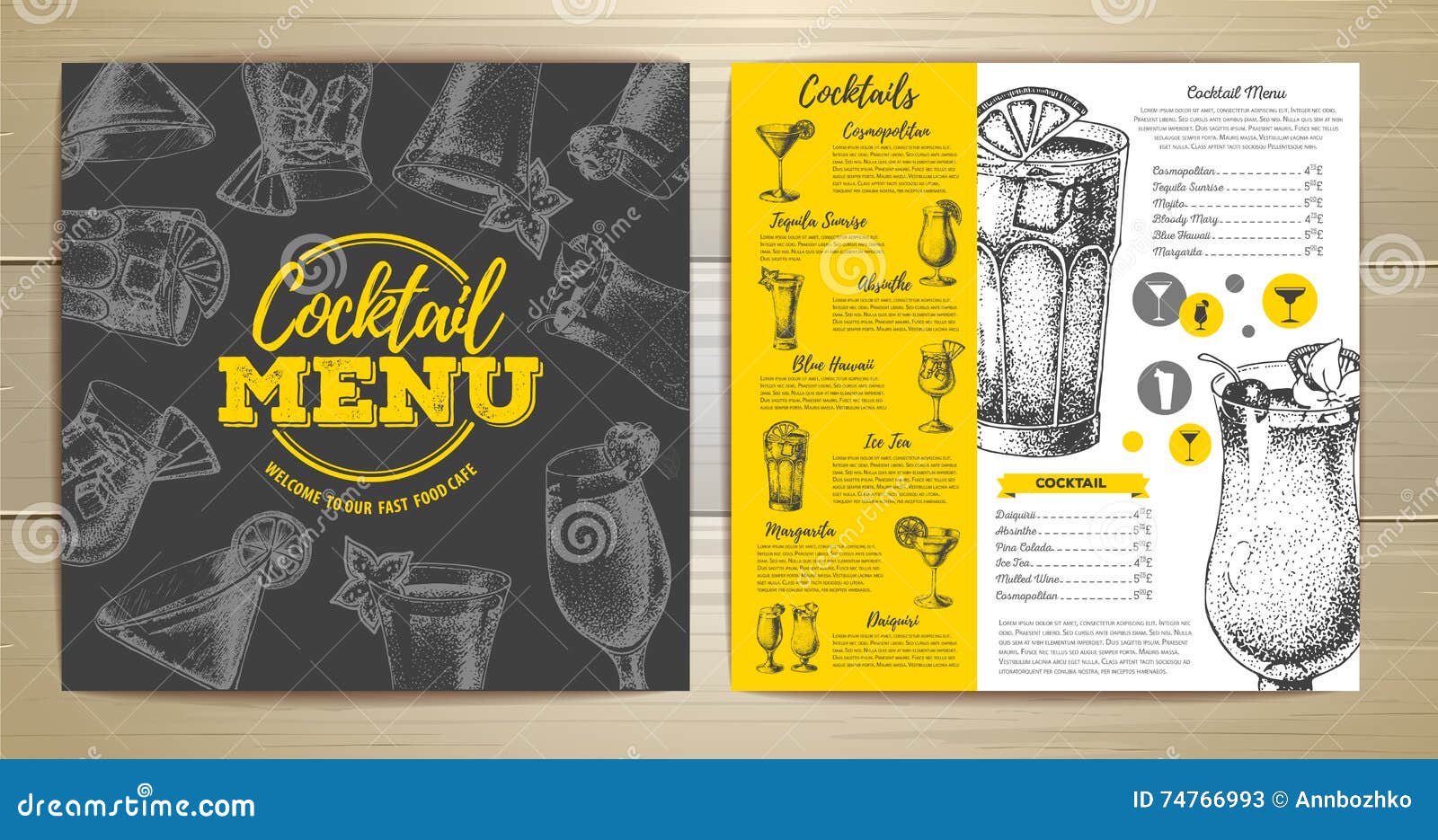 Vintage Cocktail Menu Design Stock Vector - Illustration of colada ...