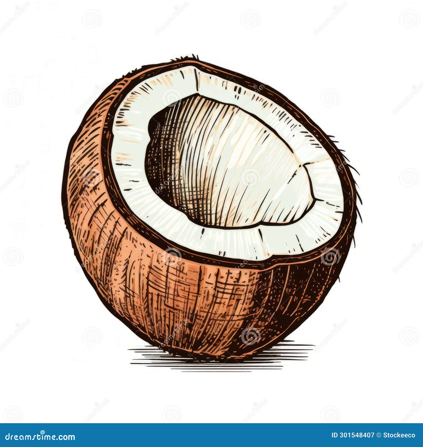 Vintage Hand Drawn Coconut Shell Icon - Detailed Character Illustration ...