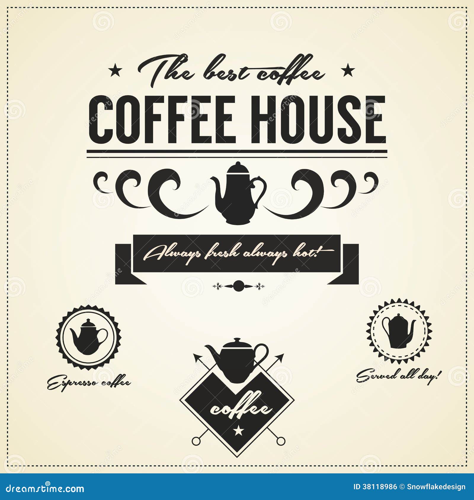 Vintage Coffee House Labels and Icons Stock Vector - Illustration of ...