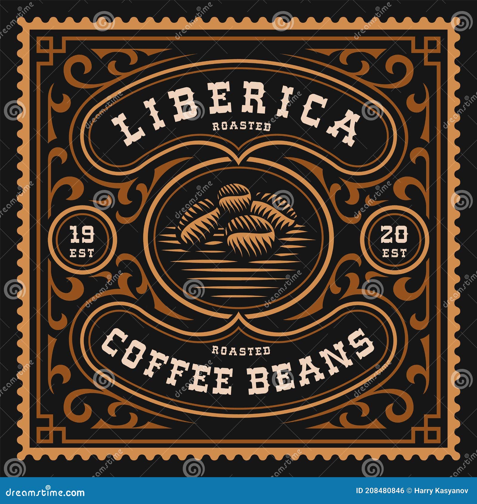 A vintage coffee label stock vector. Illustration of gold - 208480846