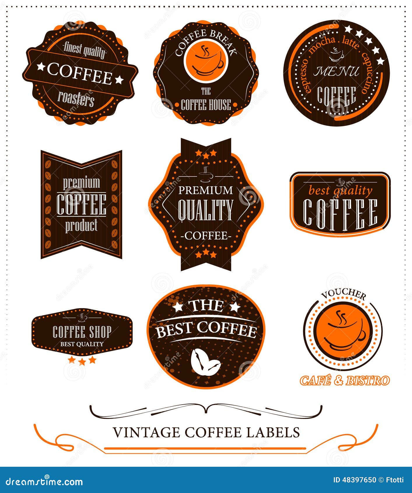 Vintage coffee labels stock vector. Illustration of break - 48397650
