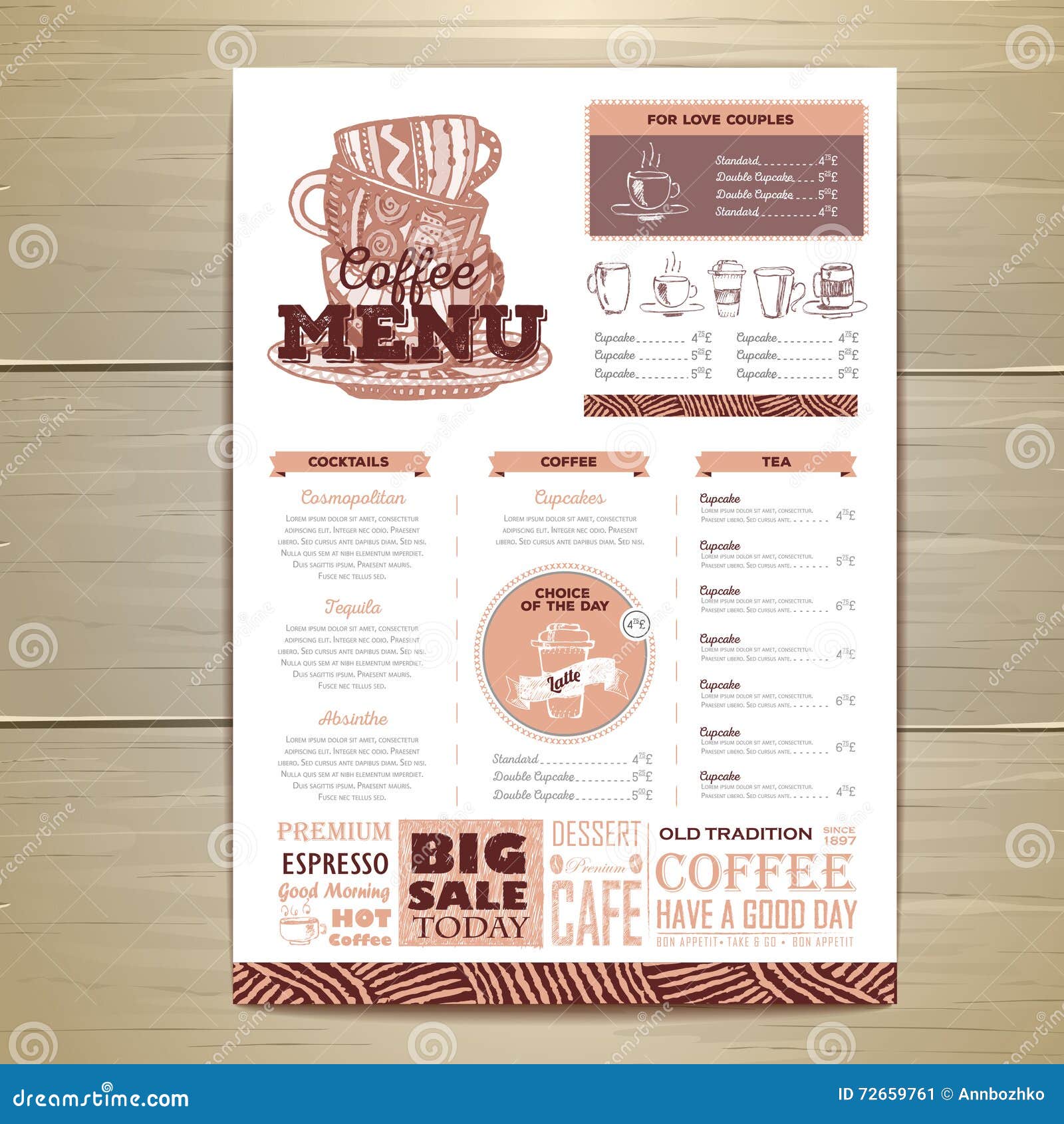 Vintage Coffee Menu Design. Stock Vector - Illustration of ribbon ...